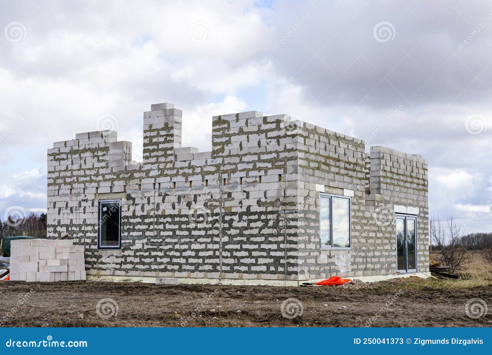 Concrete Blocks Frame of a New Private House Under Construction Stock ...