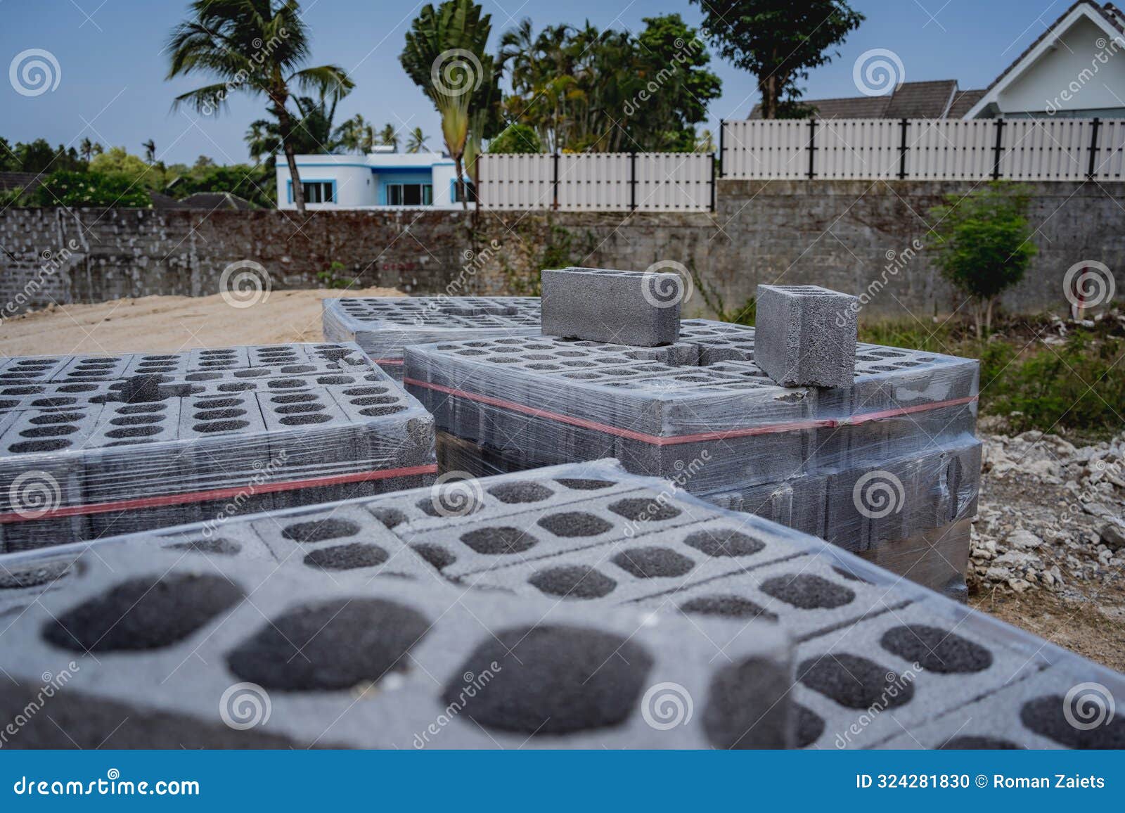 Concrete Blocks with Holes Stacked on Top of Each Other Stock Photo ...