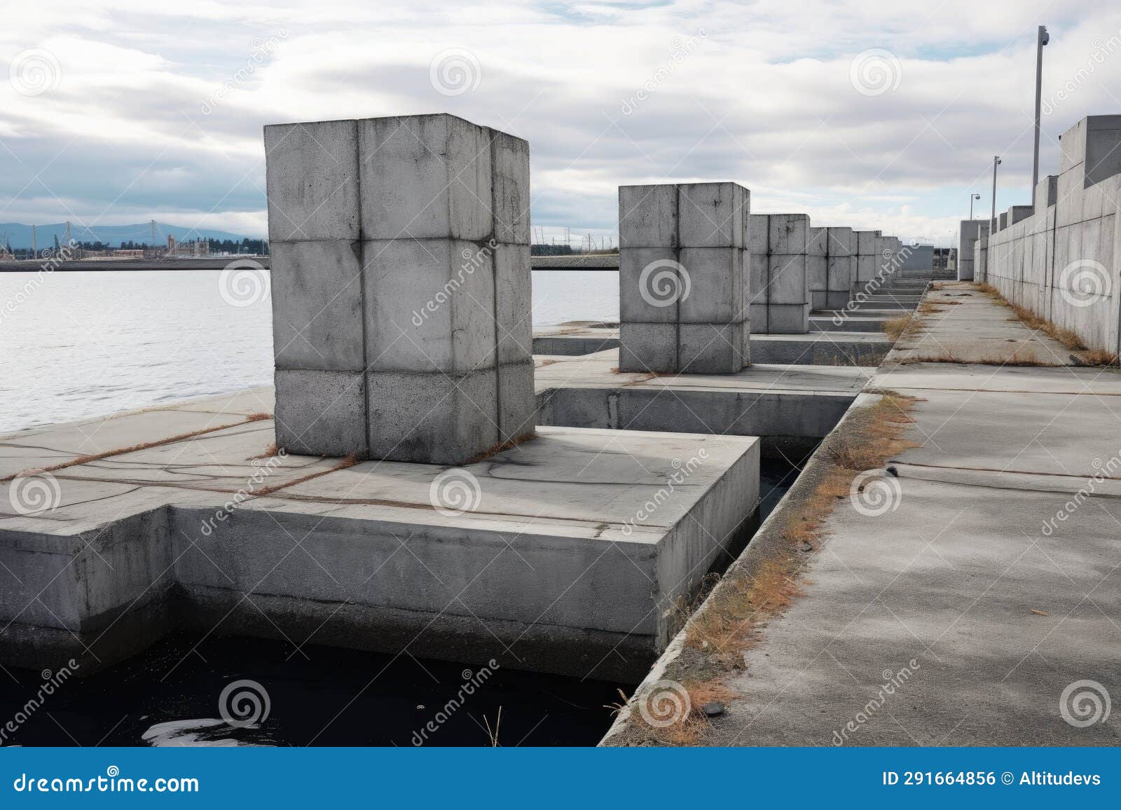 Concrete Blocks Marking Boundary of Ports Dock Area Stock Photo - Image ...