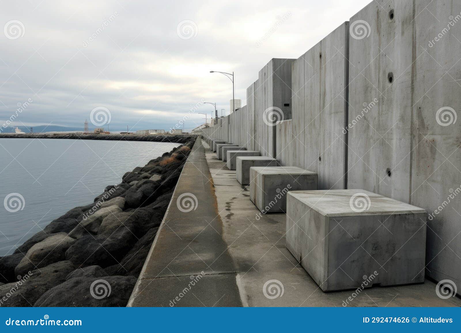 Concrete Blocks Marking Boundary of Ports Dock Area Stock Photo - Image ...
