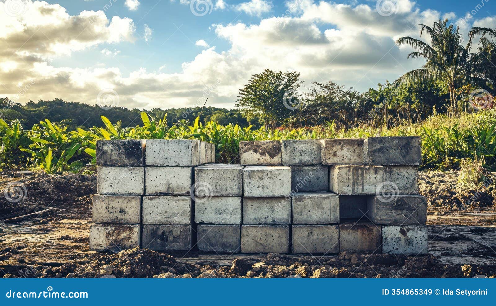 Concrete Blocks Stacked in a Rural Landscape Stock Illustration ...