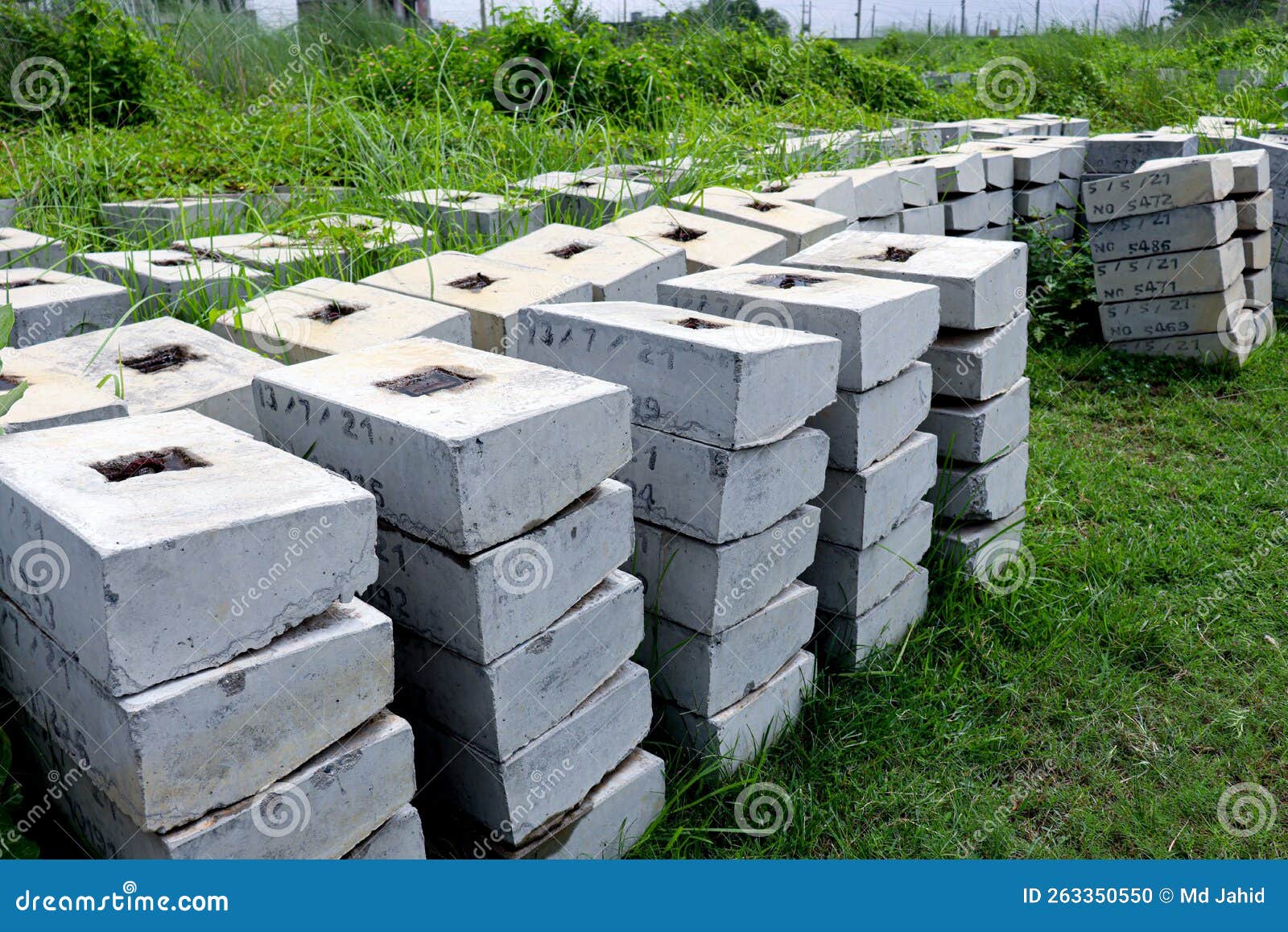 Concrete Blocks Stock on Construction Site Stock Photo - Image of pile ...