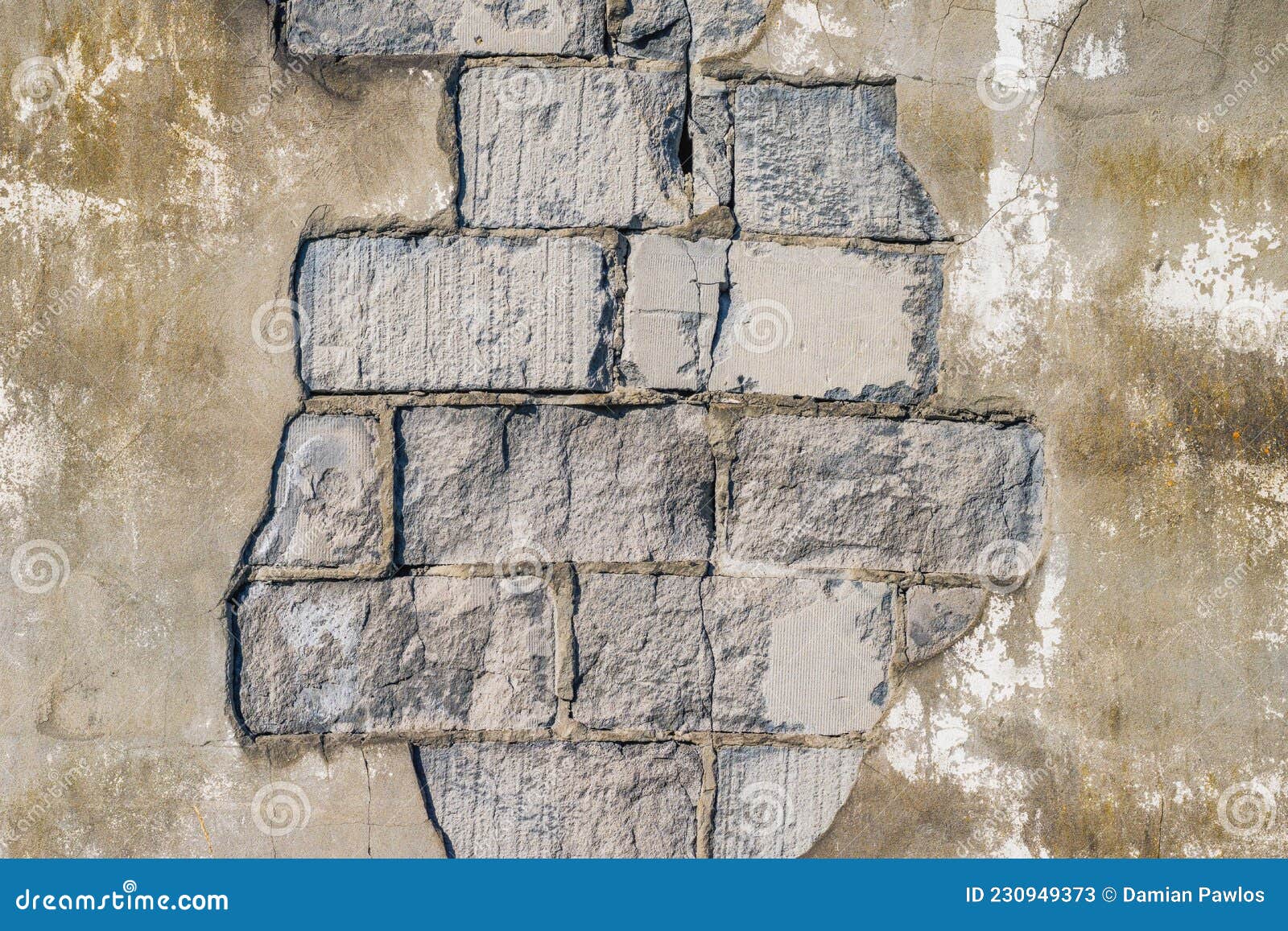 Concrete Blocks Wall with Falling Off the Plaster. Damaged Wall Texture ...