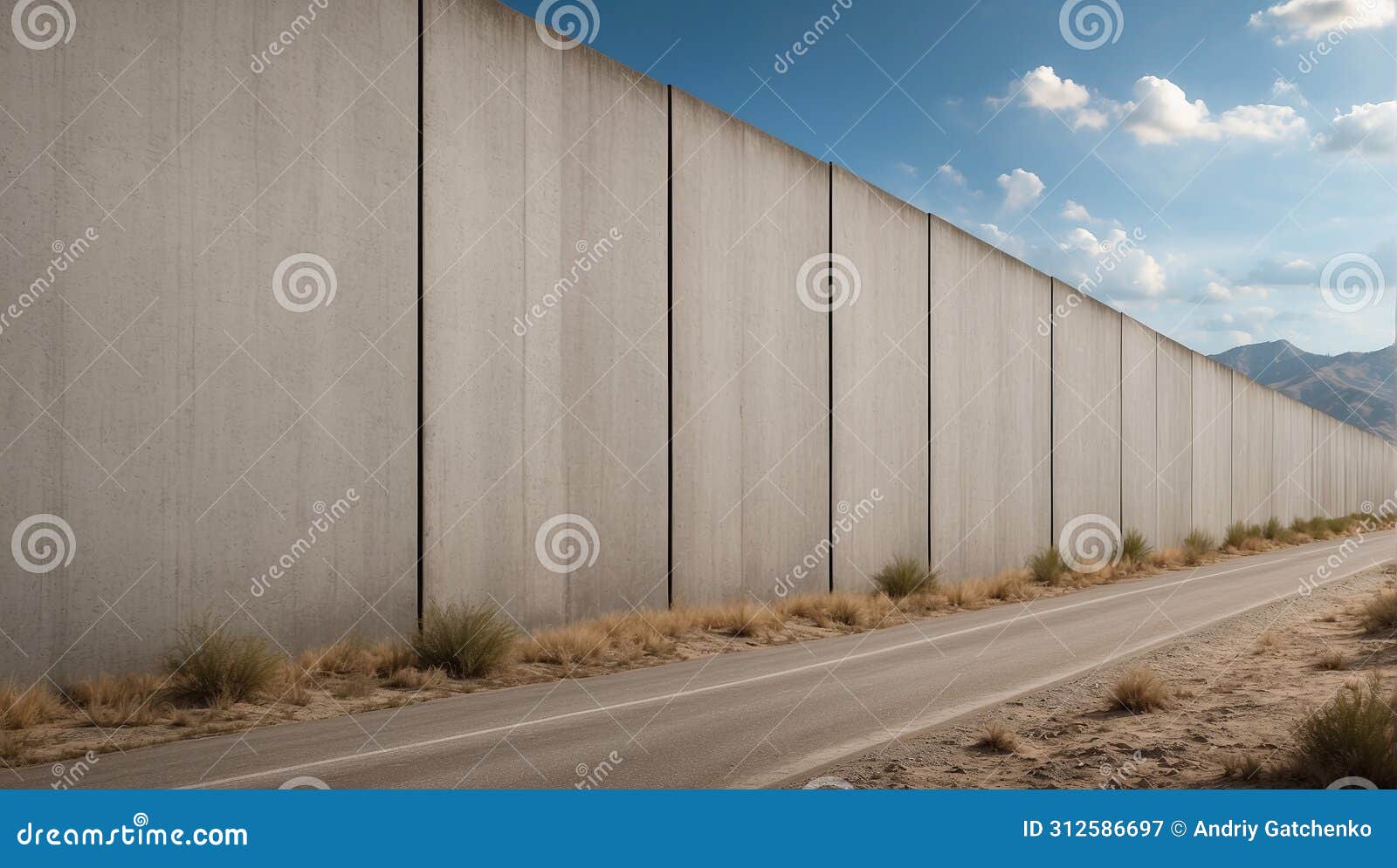 High Concrete Wall Stretches Along the Desert Road Separating the ...