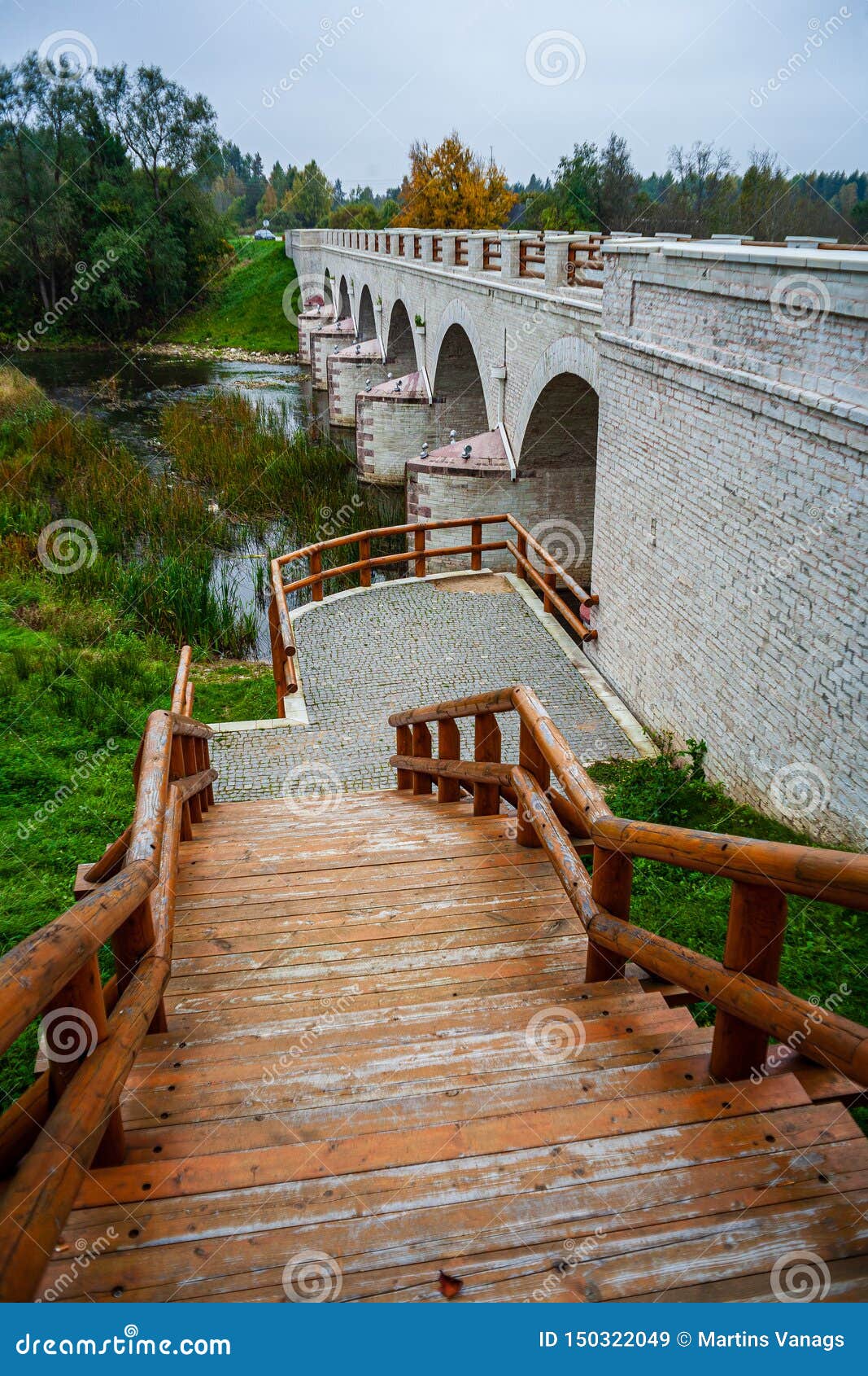 Concrete Brick Bridge Over the River Stock Image - Image of ...