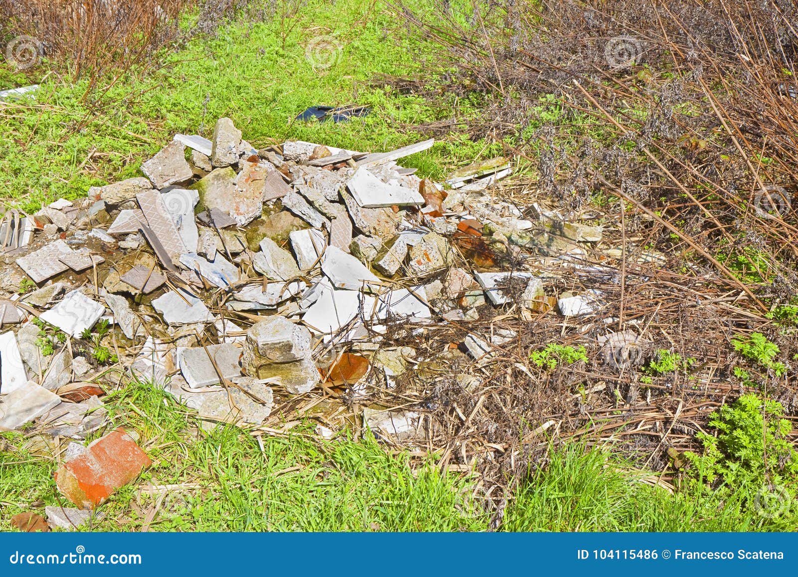 Concrete and Brick Rubble Debris Abandoned in Nature Stock Photo ...