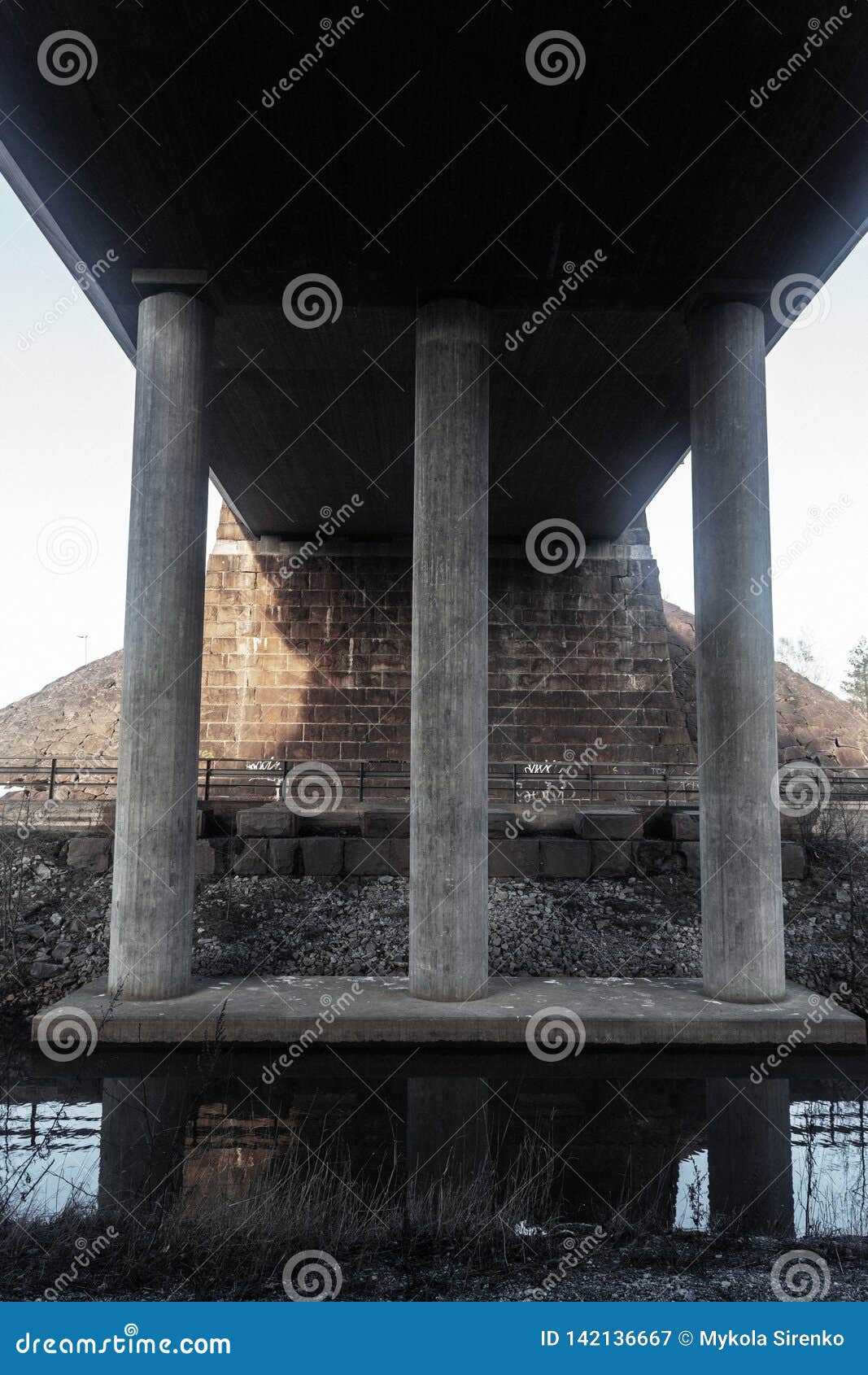 Concrete Bridge Columns, the Reflection in the River Stock Image ...