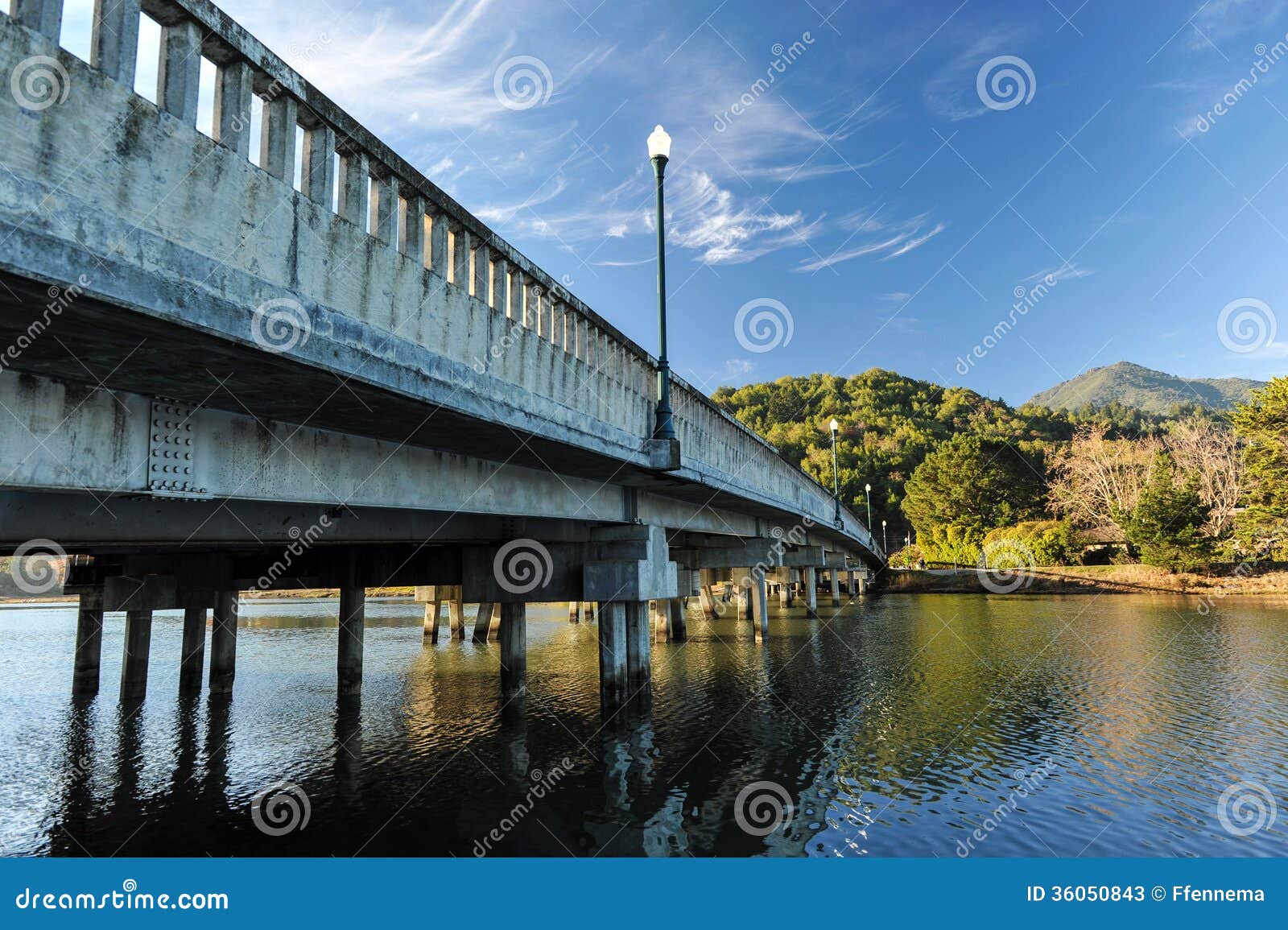 Concrete Bridge With Light Pole Over River Stock Image - Image of ...
