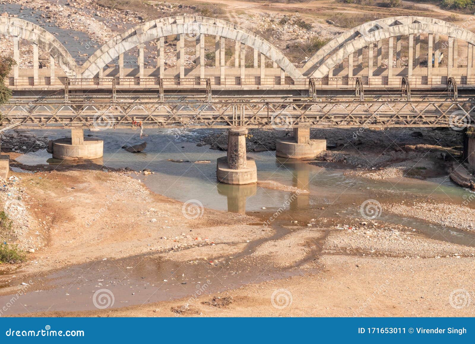 Concrete Bridge with Concrete Pillars Over the River Stock Image ...