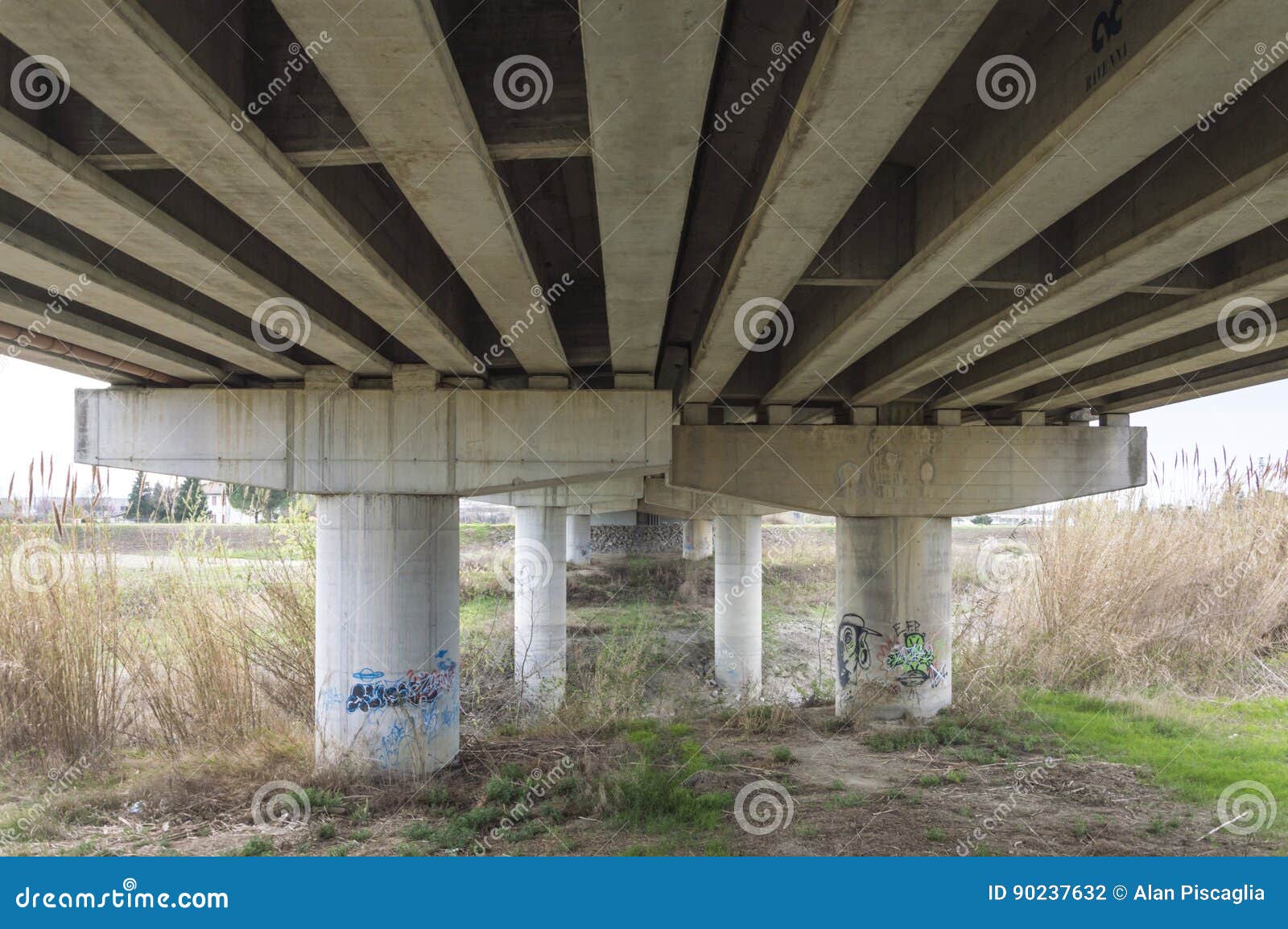 Concrete bridge pillars stock photo. Image of support - 90237632