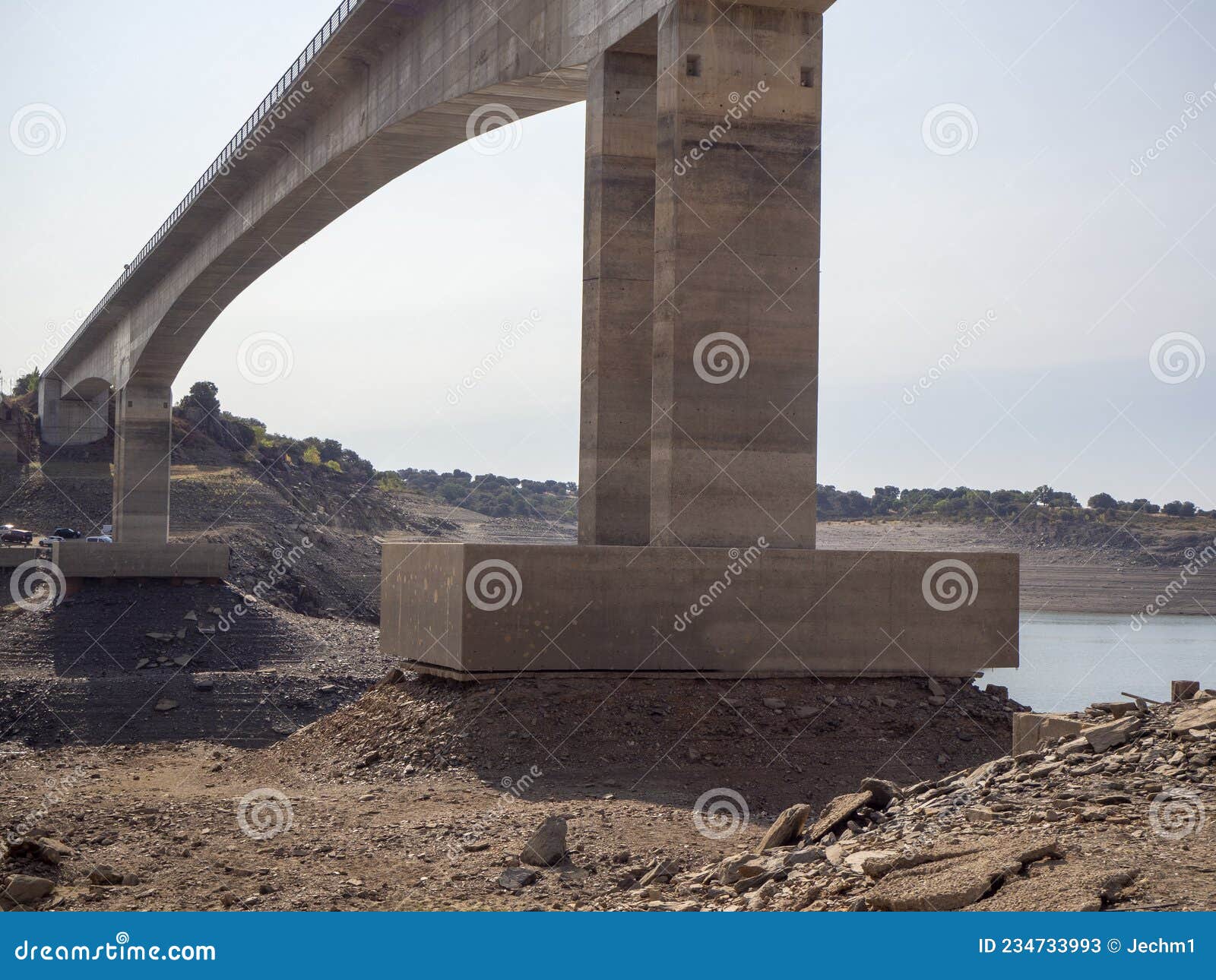 Concrete Bridge Under Construction Over a Reservoir Stock Image - Image ...