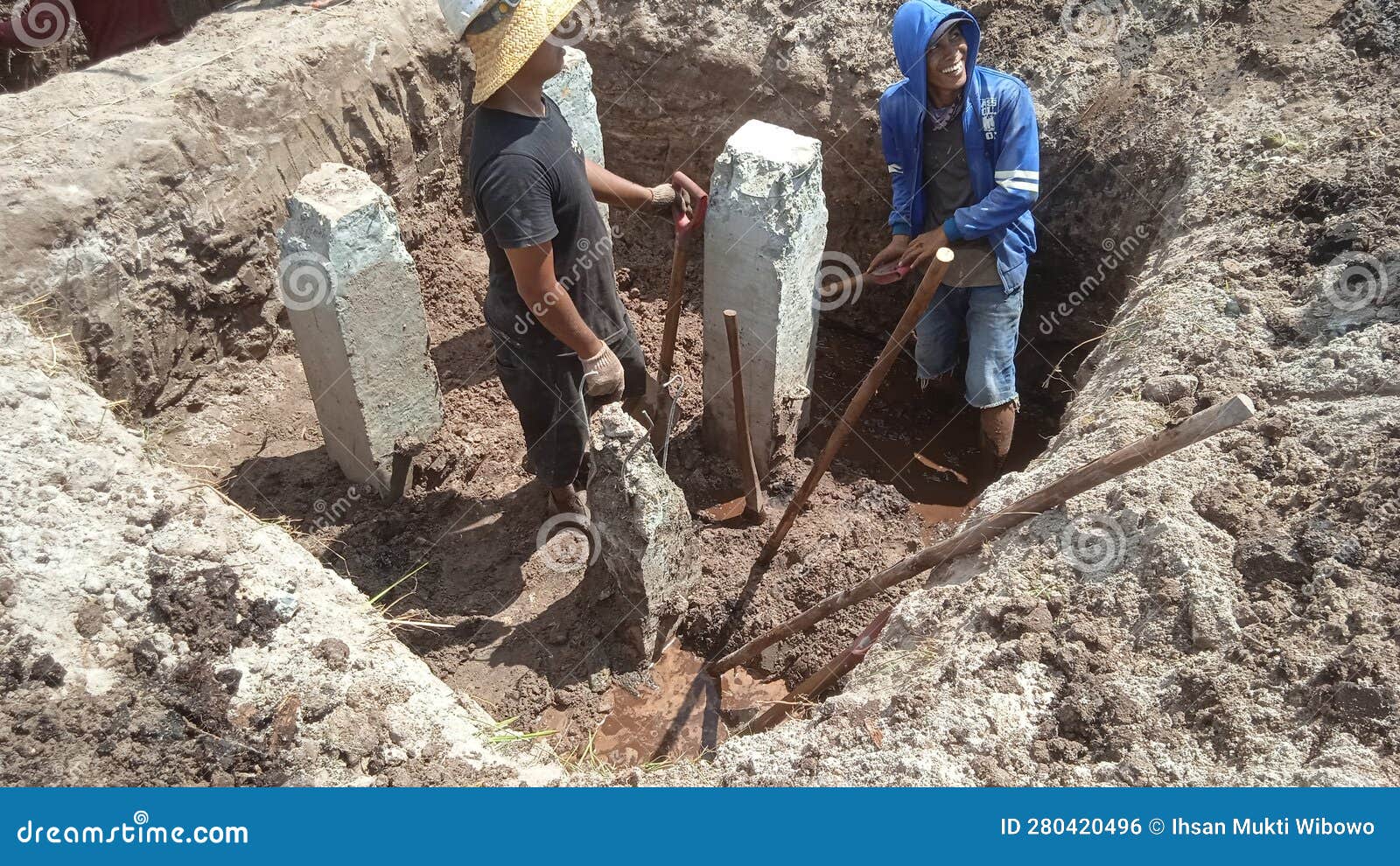 Concrete Building Construction. Foundation Work Project Situation with ...