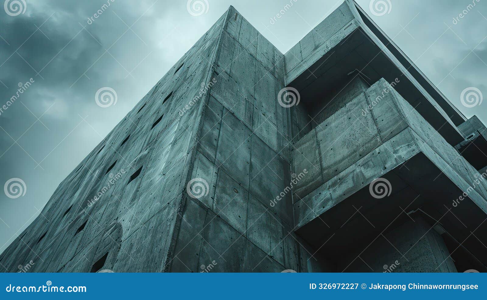 A Concrete Building with a Dark Sky in the Background Stock ...