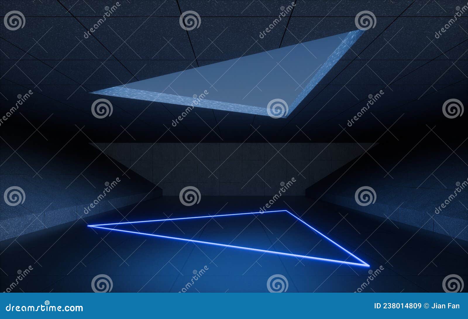 Concrete Building and Neon Lines, 3d Rendering Stock Illustration ...