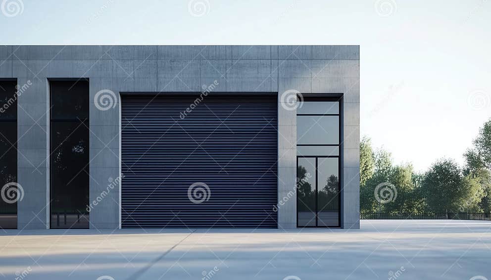 Concrete Building with Roller Shutter Door Stock Image - Image of house ...