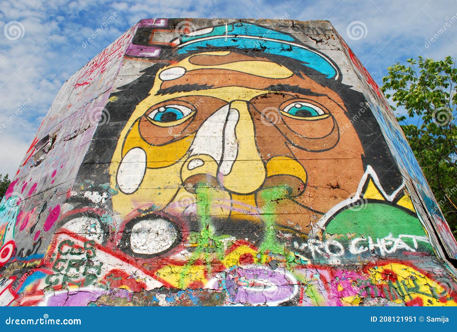 Concrete Bunker with a Face Graffiti Editorial Photo - Image of decay ...