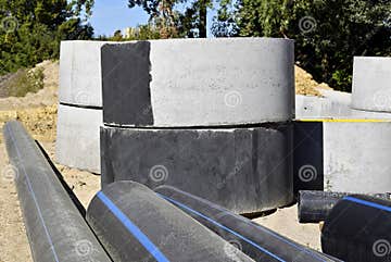 Concrete Circle Pit and PVC Pipe Stock Image - Image of culvert ...