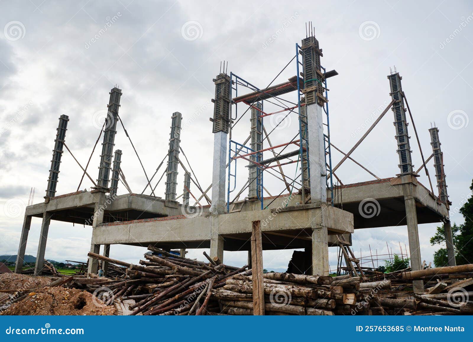The Concrete Column is on the Second Floor of a Building. Construction ...
