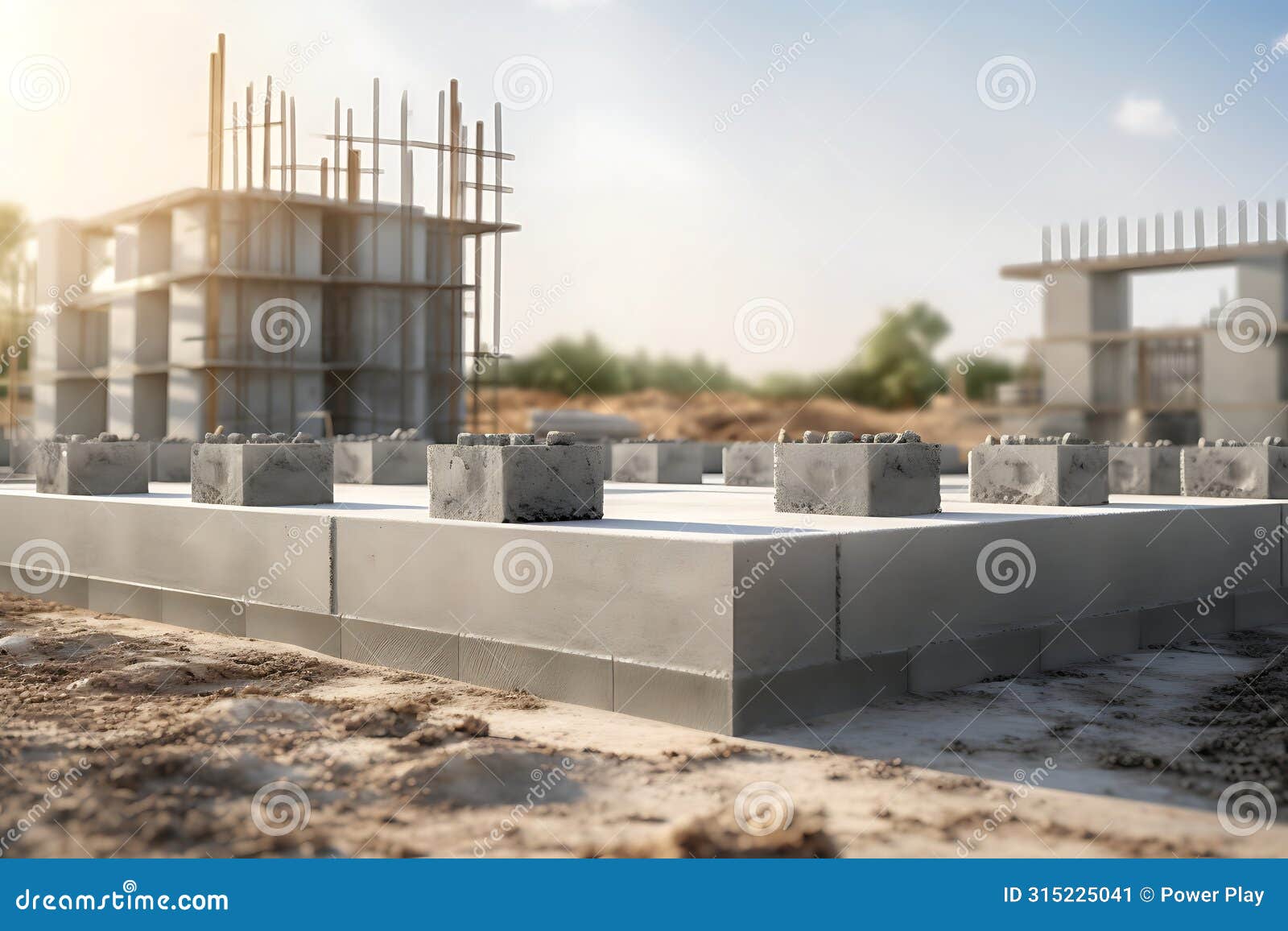 Concrete Columns on Construction Site with Blue Sky Background ...