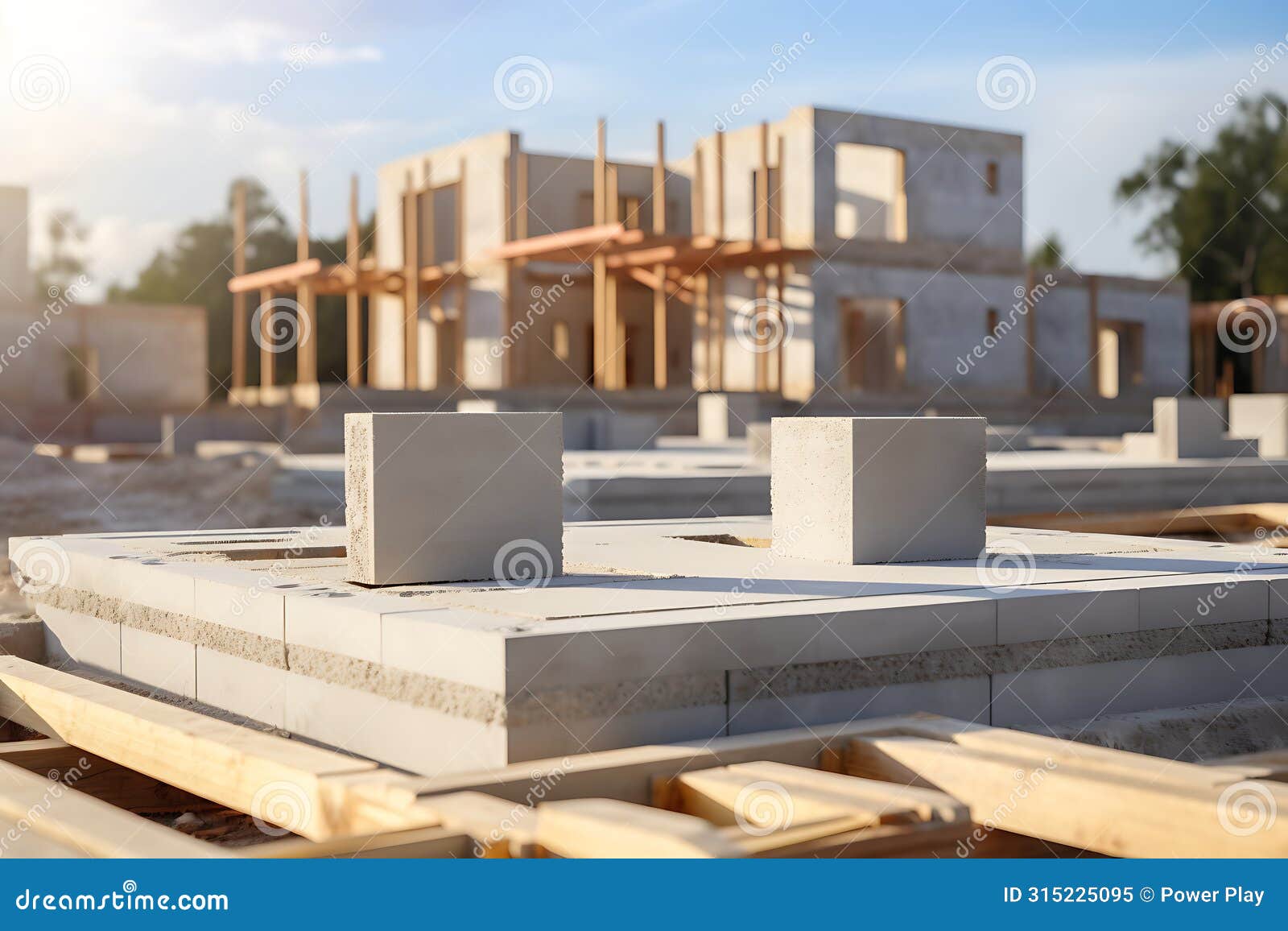 Concrete Columns on Construction Site with Blue Sky Background ...