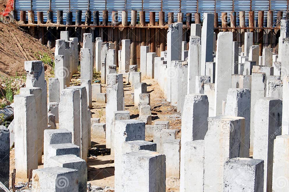 Concrete at Construction Site Stock Image - Image of pylon, cement ...