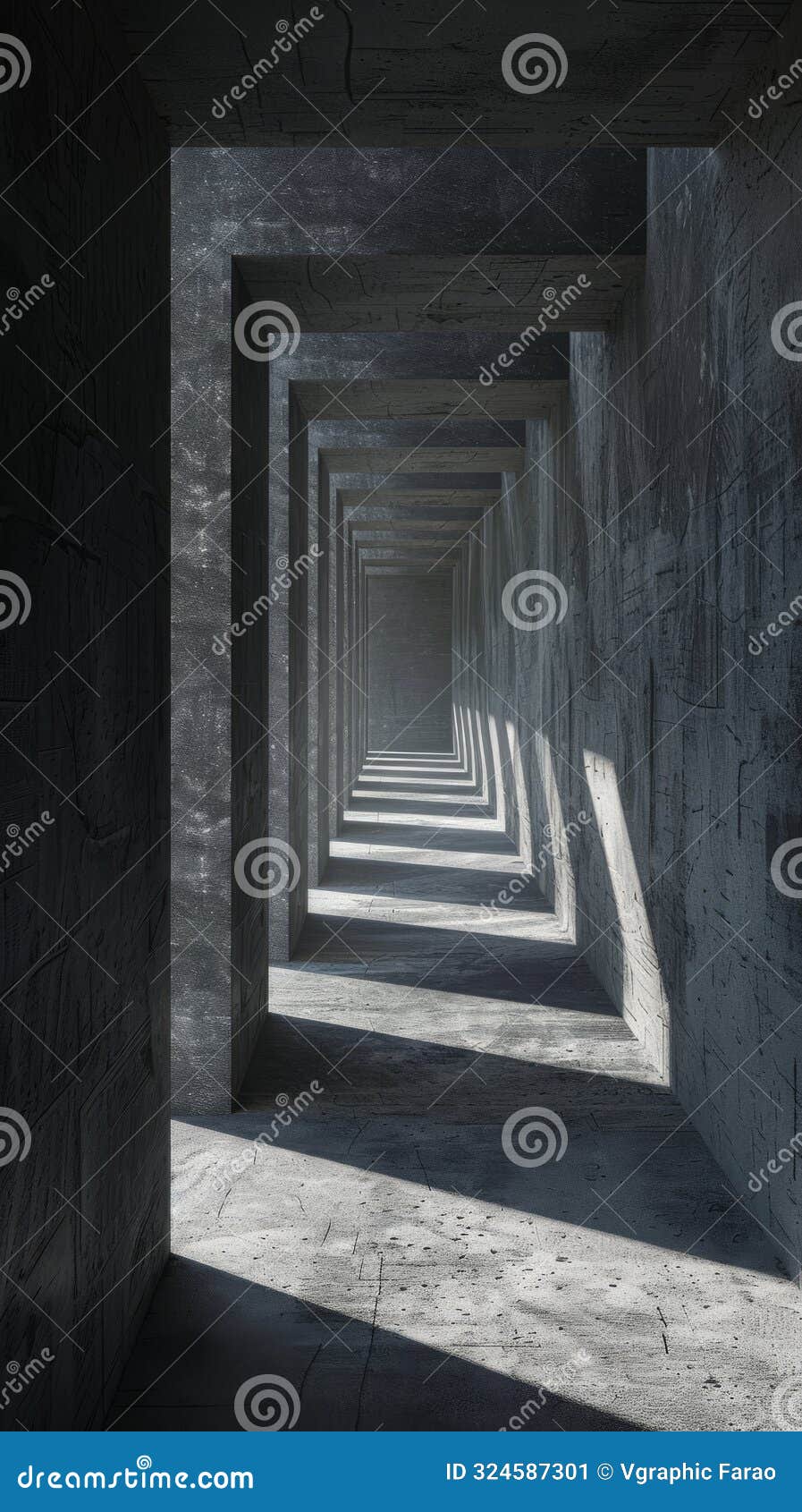 Concrete Corridor with Geometric Patterns and Shadows, Minimalist ...
