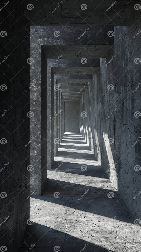 Concrete Corridor with Geometric Patterns and Shadows, Minimalist ...