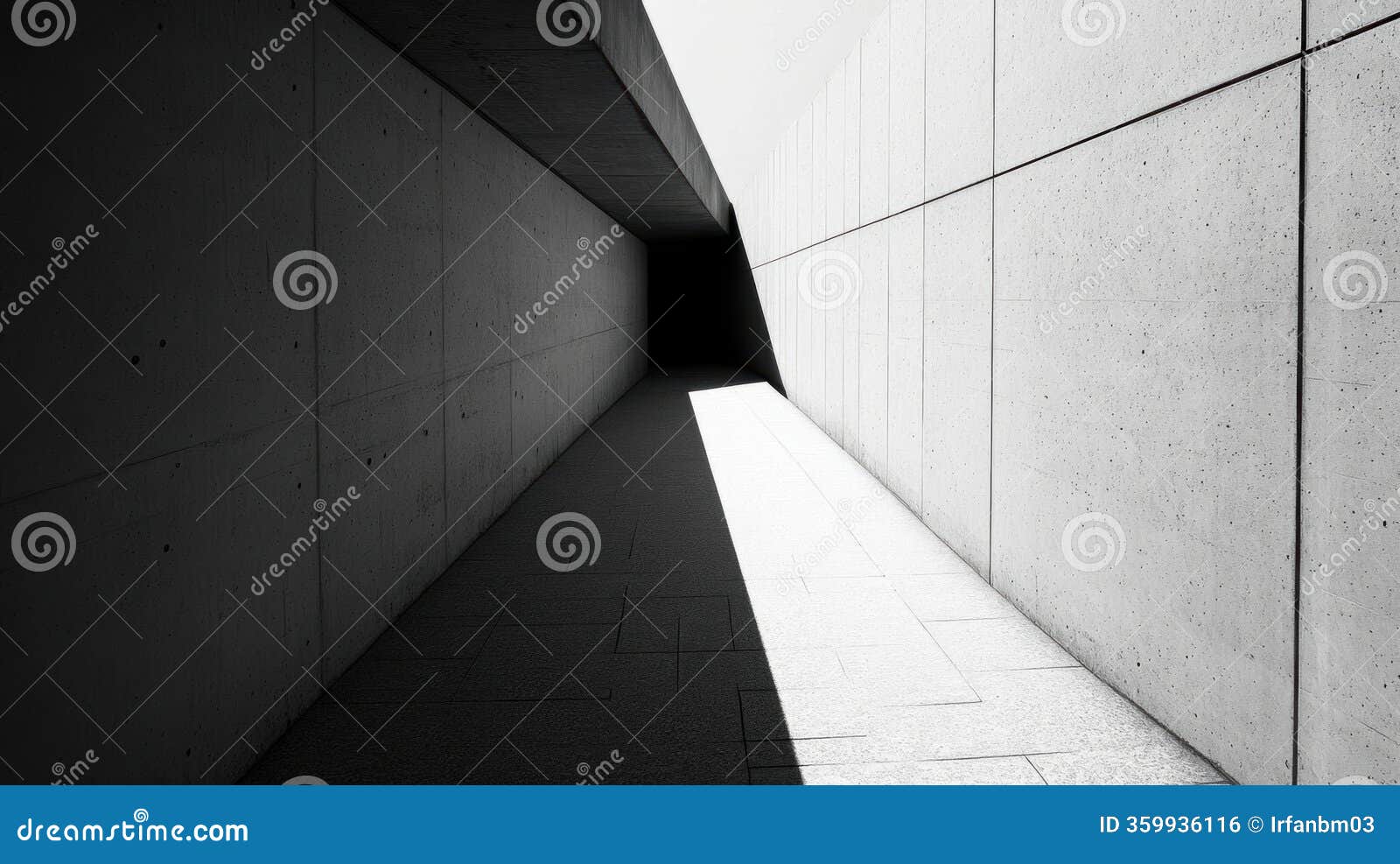 Concrete Corridor Leads into Darkness with Light and Shadow Play ...