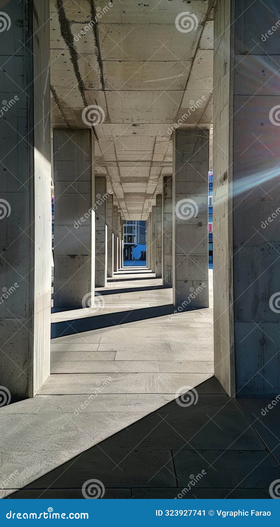 Concrete Corridor with Sunbeam and Shadows, Modern Architecture Stock ...