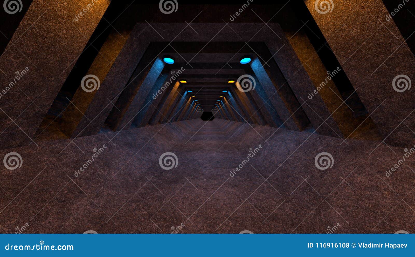 A Concrete Corridor Template with Lighting for Use As a Background for ...