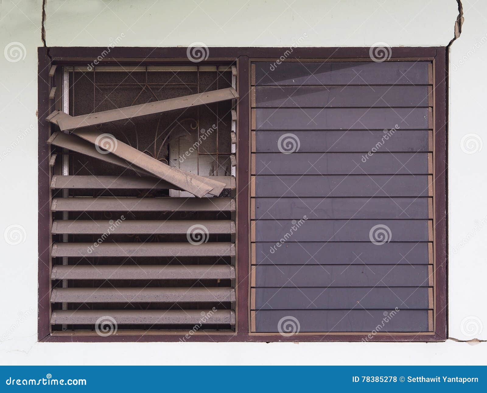 Concrete Cracked and Broken Mirror Window from Earthquake. Stock Photo ...