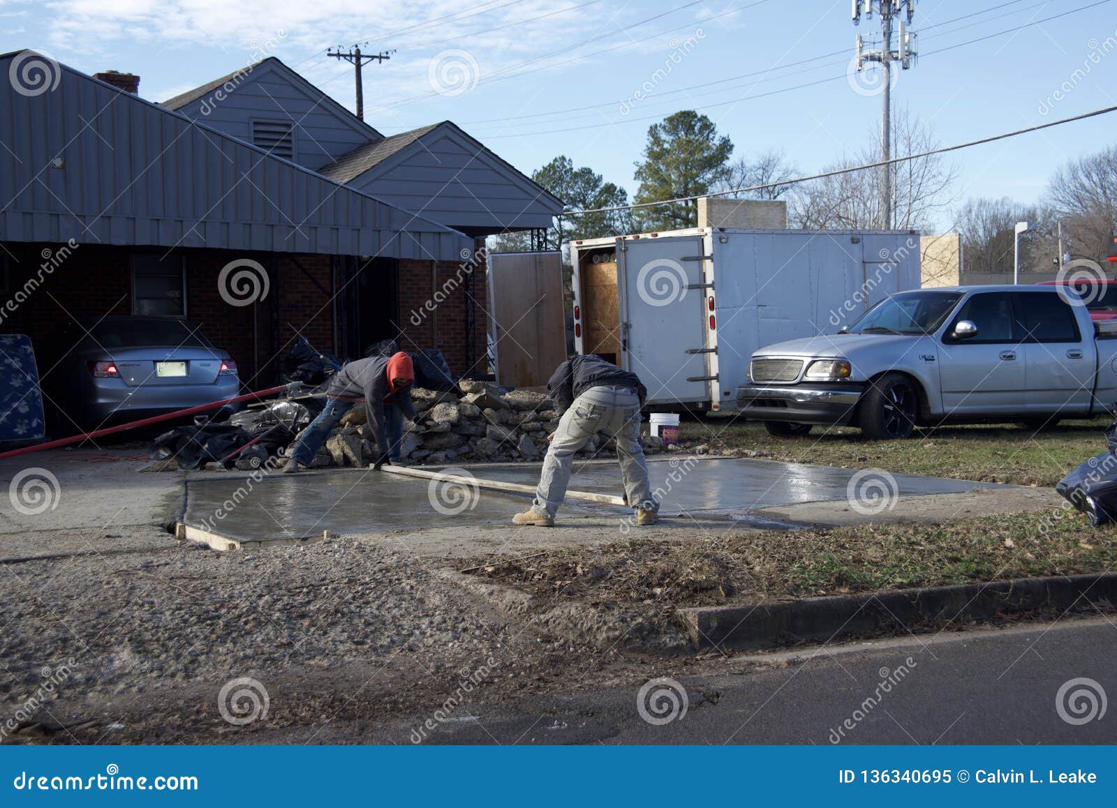 Concrete Crew Lay the Foundation for a Driveway Editorial Image - Image ...