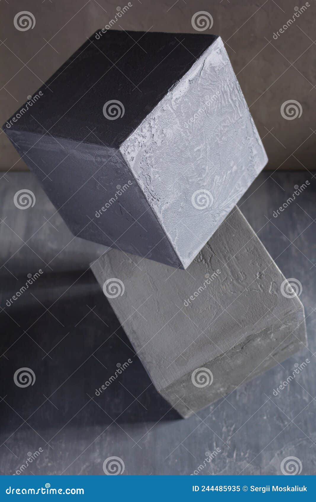 Concrete Cube Near Wall Background Texture. Art or Construction Concept ...