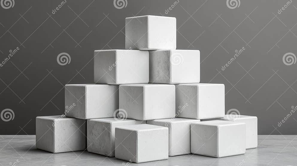 Concrete Cube Pyramid - a Minimalist Composition of White Cubes Against ...