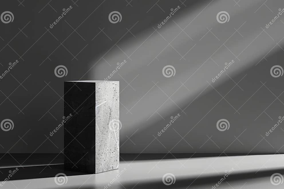 A Concrete Cube Stands Alone on a Gray Surface, Illuminated by a Single ...