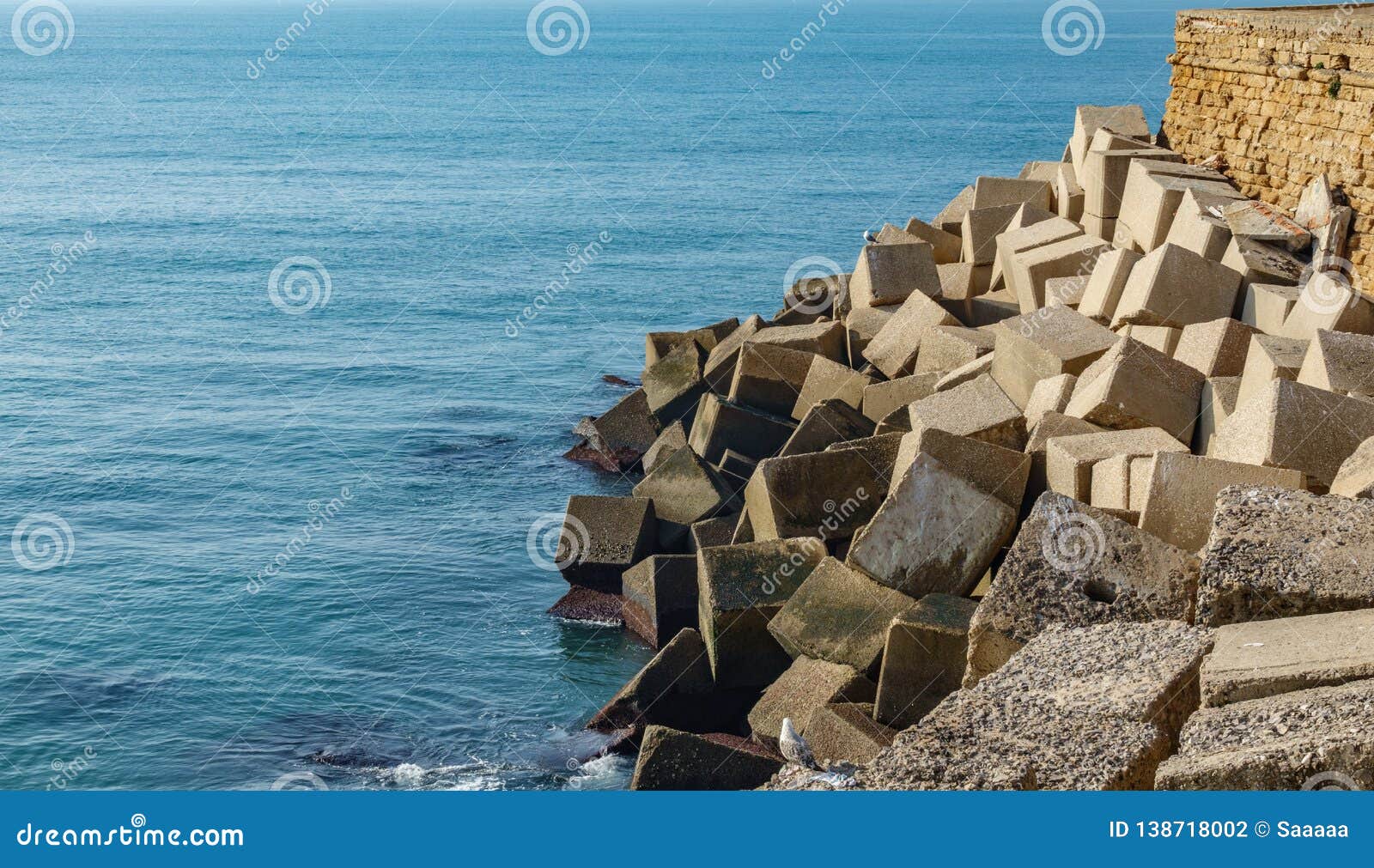 Concrete Cubes Forming a Breakwater Against Ocean Stock Photo - Image ...
