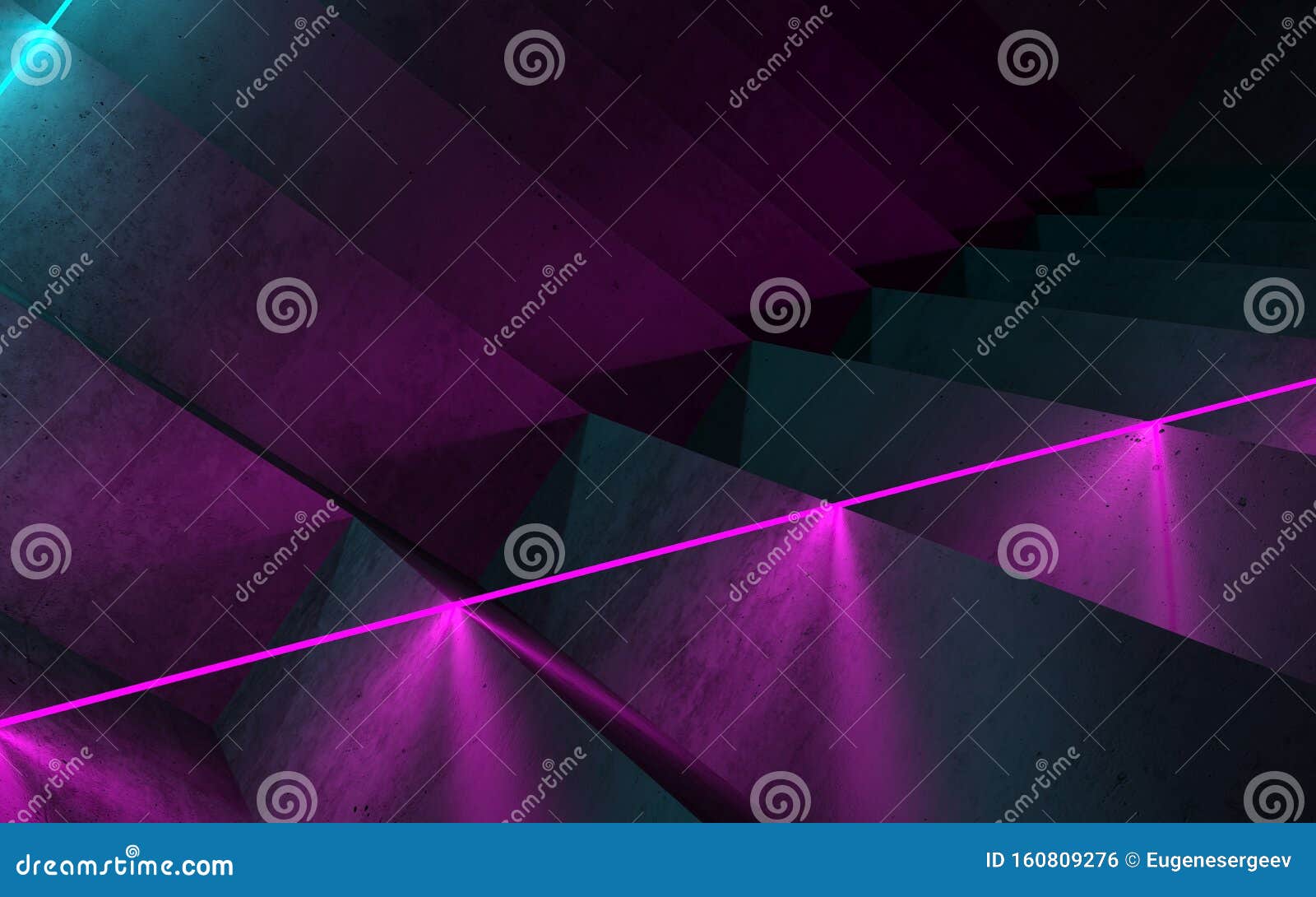 Concrete 3d Stairs and Neon Lights, 3d Stock Illustration ...