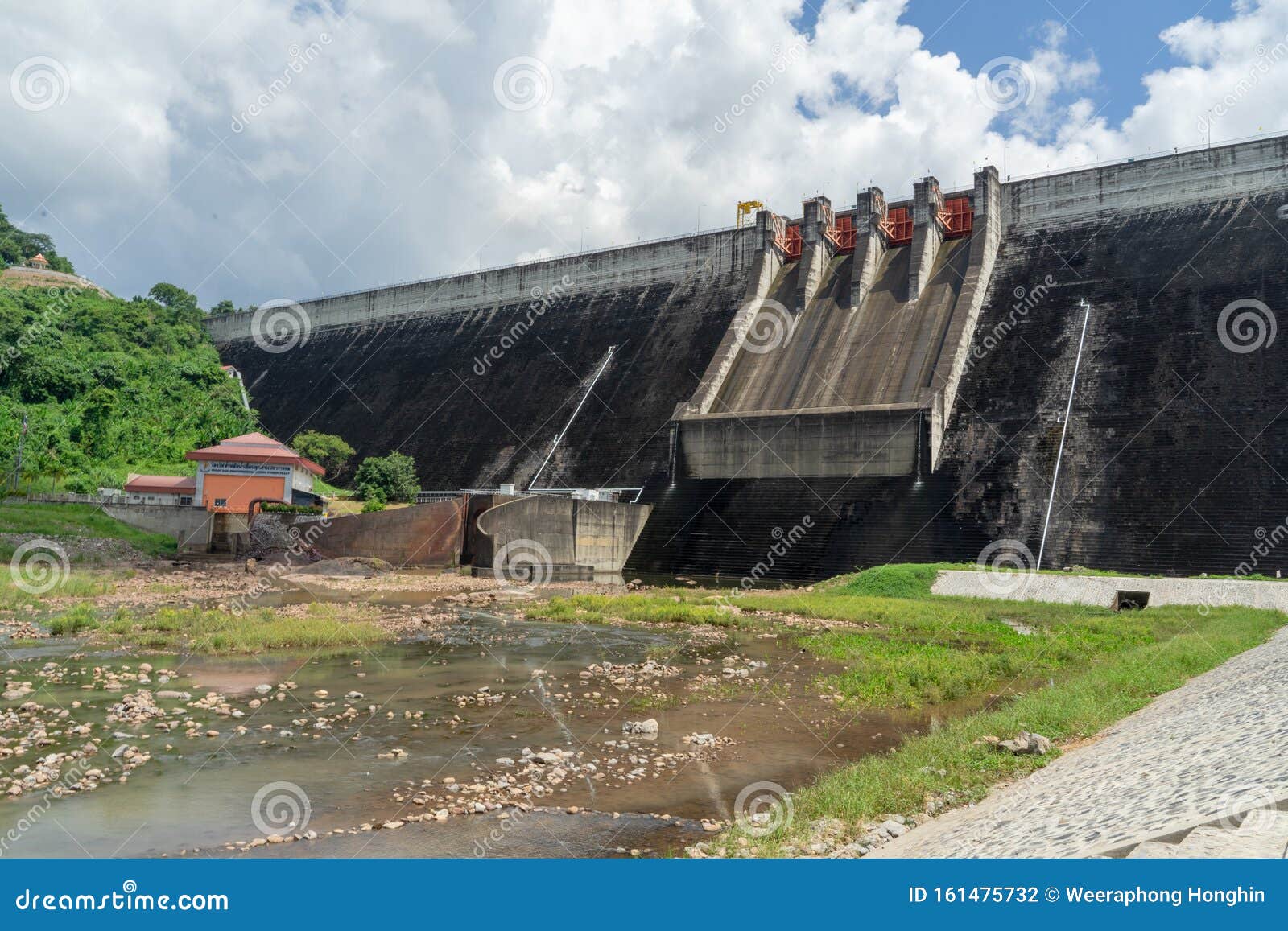 Concrete Dam and Drought River Stock Photo - Image of blue, alpine ...