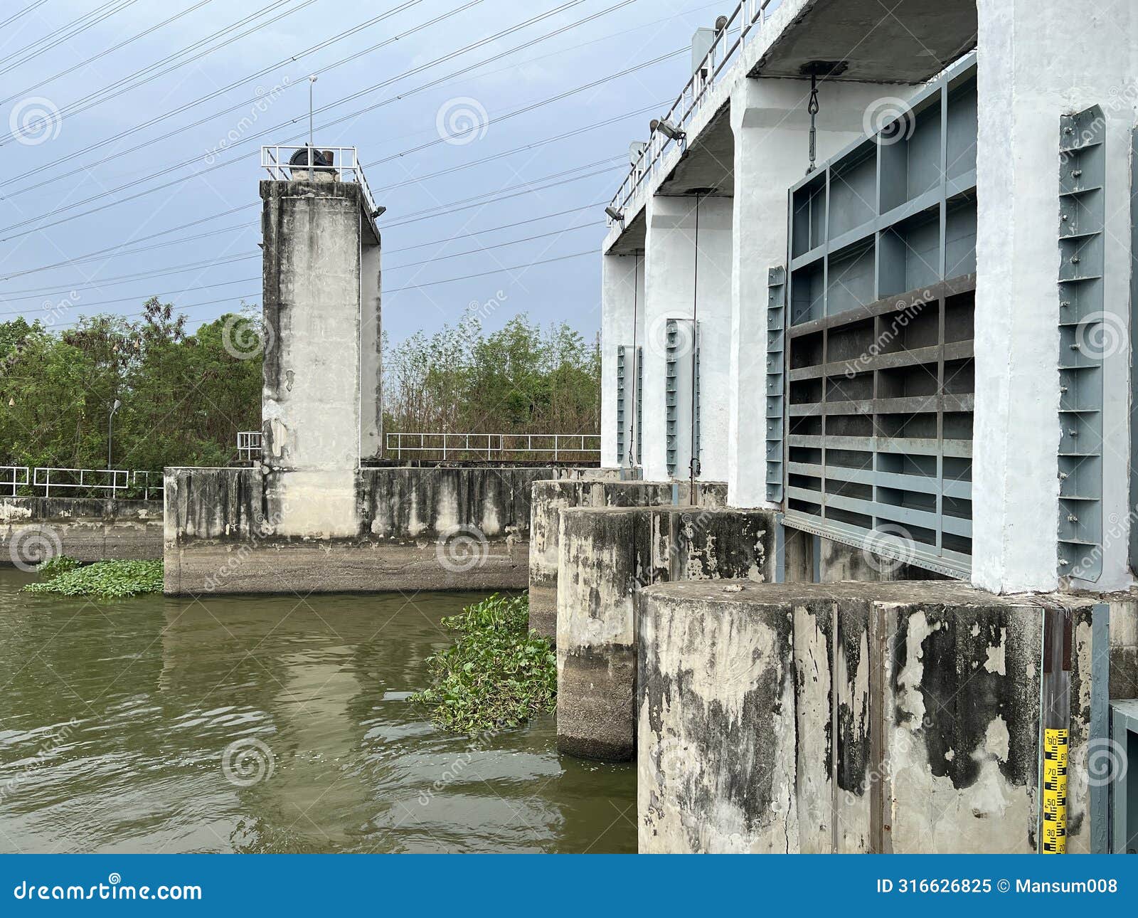 Concrete Dam Over the River Stock Image - Image of electric ...