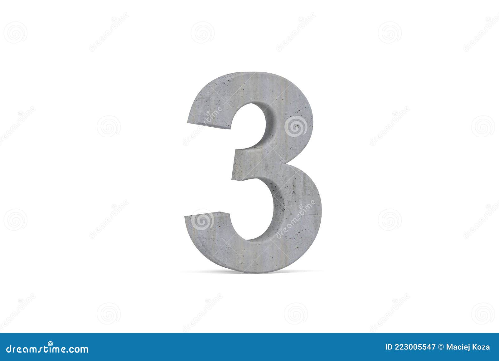 Concrete Digit 3 - Three Dimensional Digit 3 on White Background Stock ...