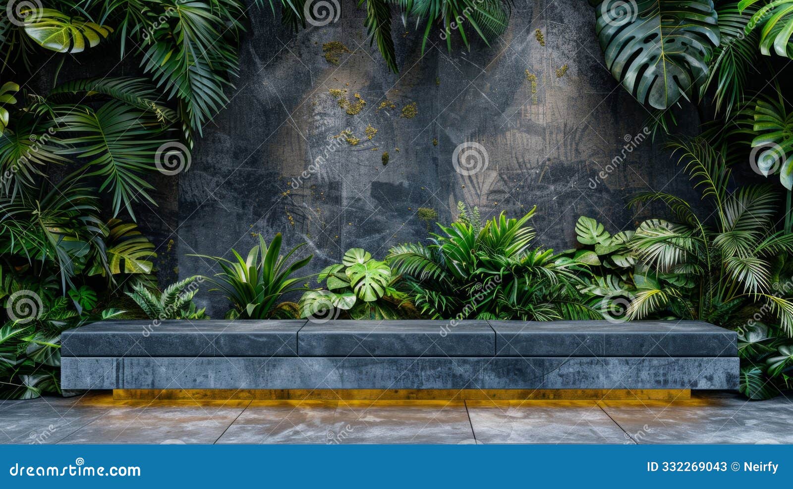 Concrete Display Stand with Greenery Stock Image - Image of space, blue ...