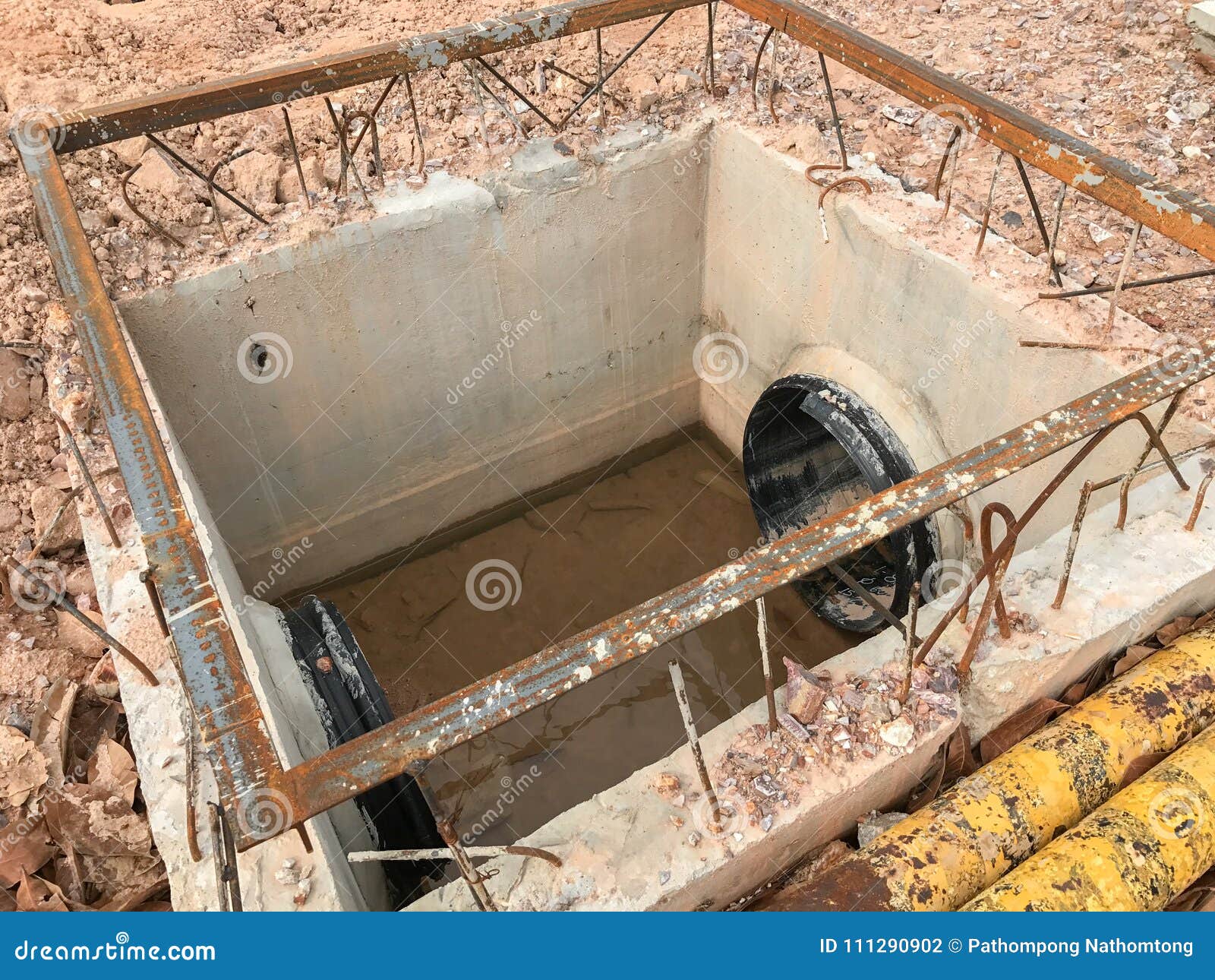 Concrete Drain Pipe on Construction Site Stock Photo - Image of layers ...