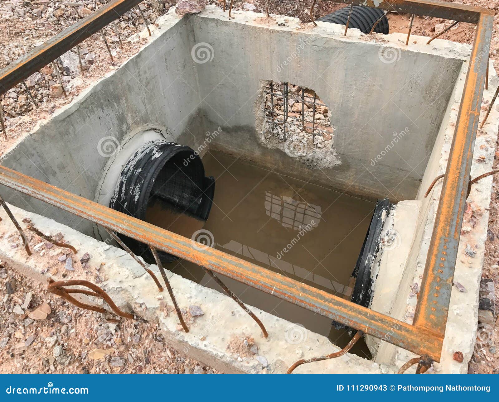 Concrete Drain Pipe on Construction Site Stock Image - Image of plumber ...