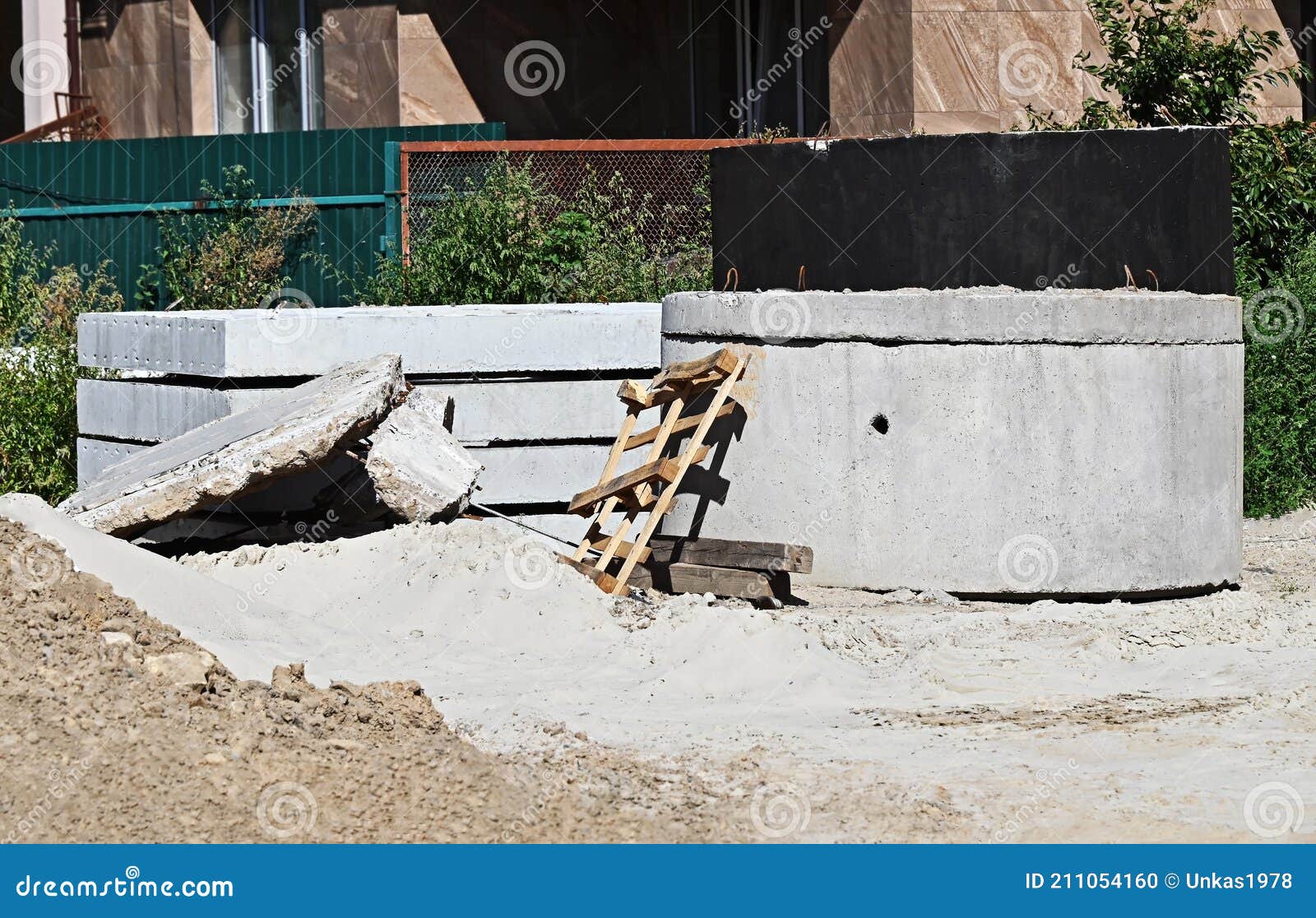 Concrete drain pit stock photo. Image of building, manhole - 211054160