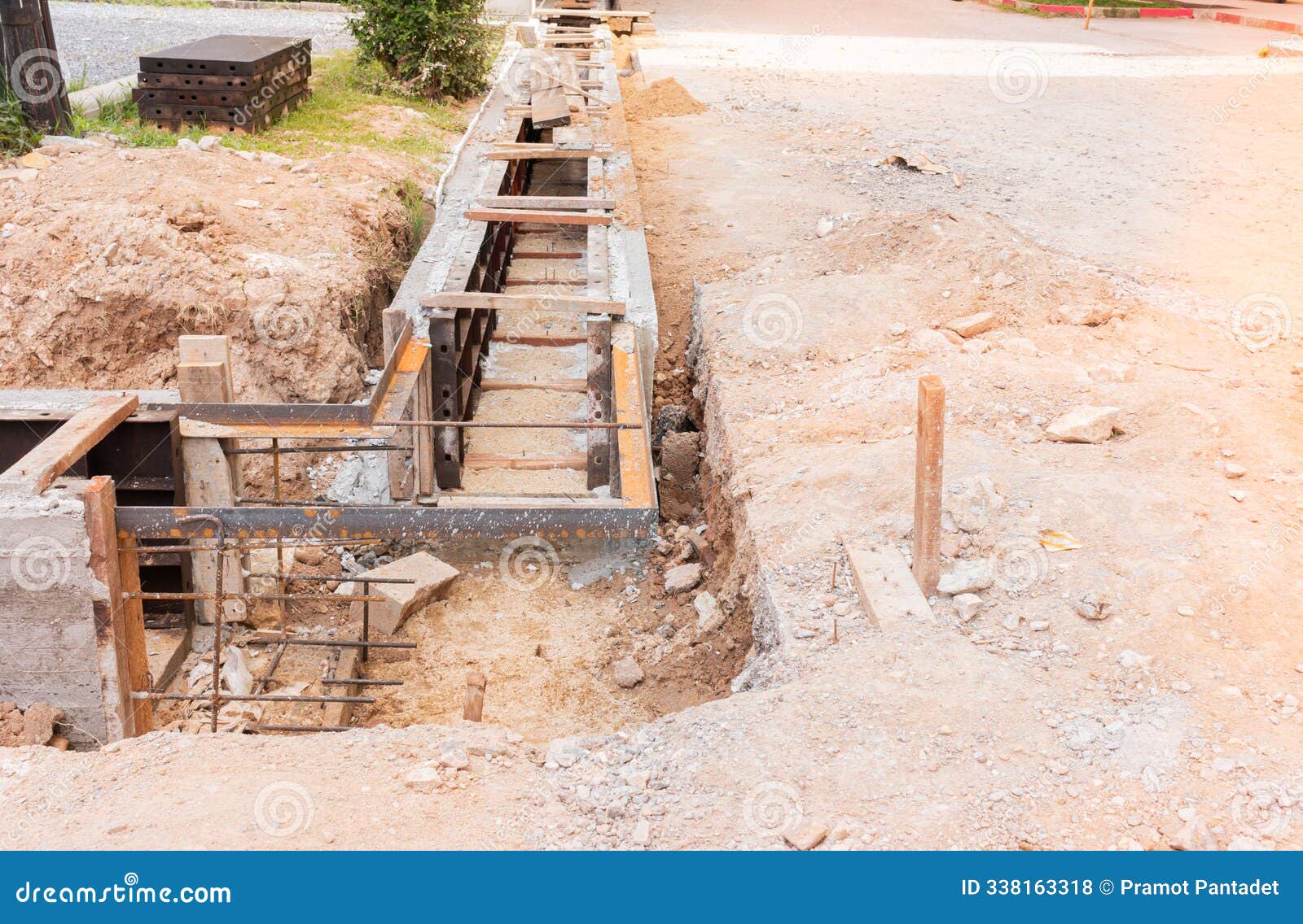 Concrete Drainage Gutter on Construction Site on Road Stock Photo ...