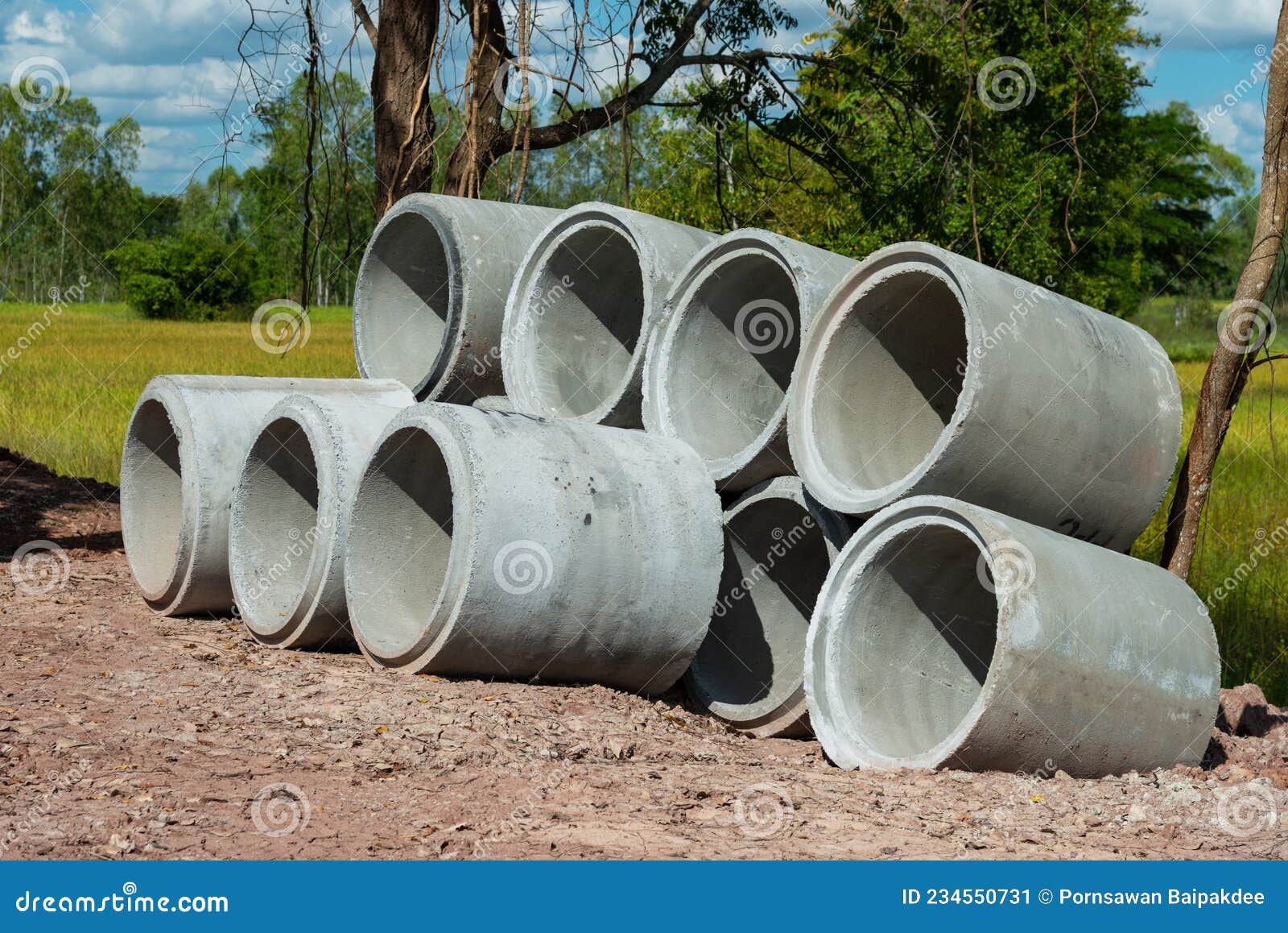 Concrete Drainage Pipe on a Construction Site, Stock Image - Image of ...