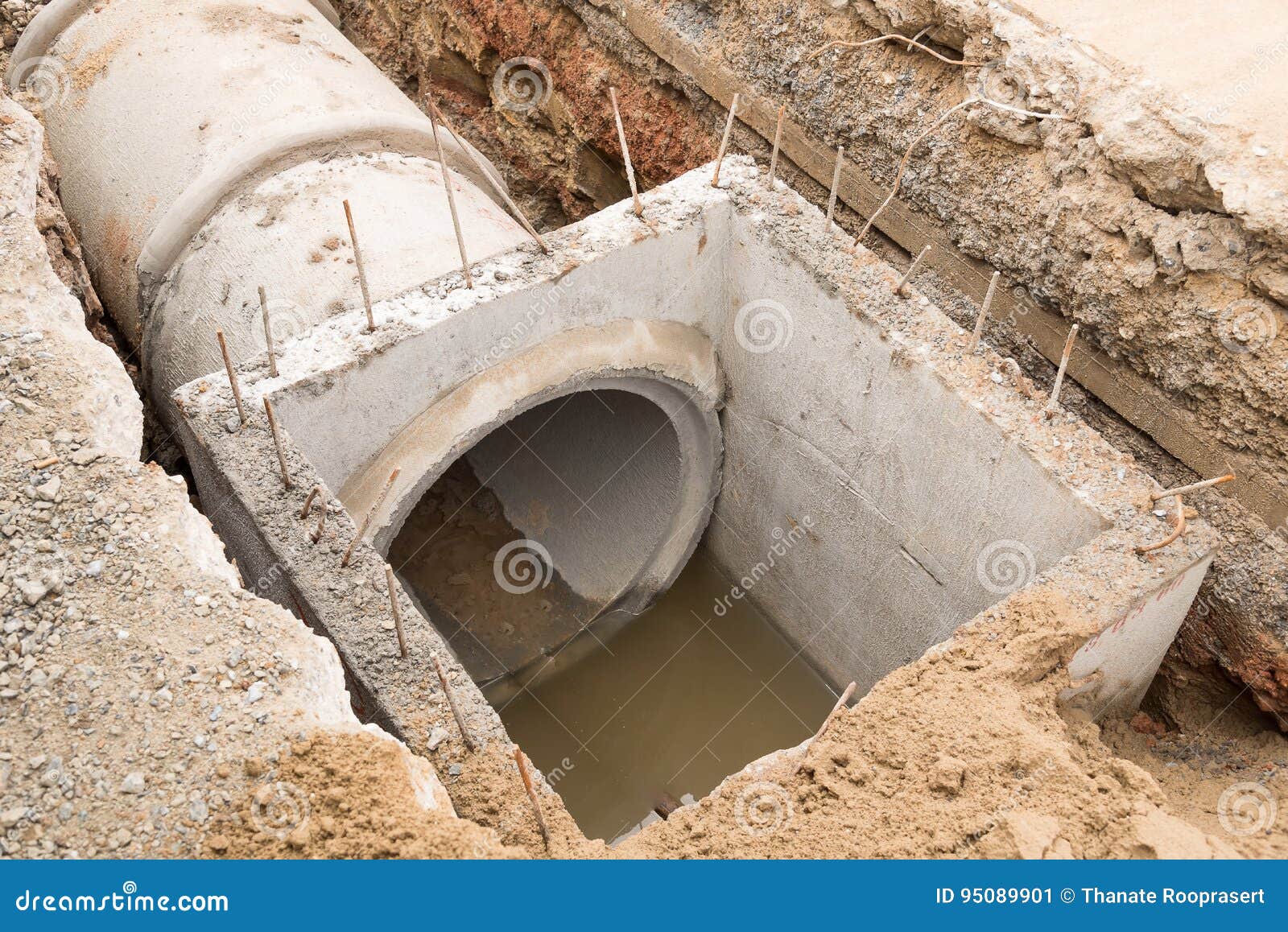 Concrete Drainage Pipe and Manhole. Stock Image - Image of construction ...