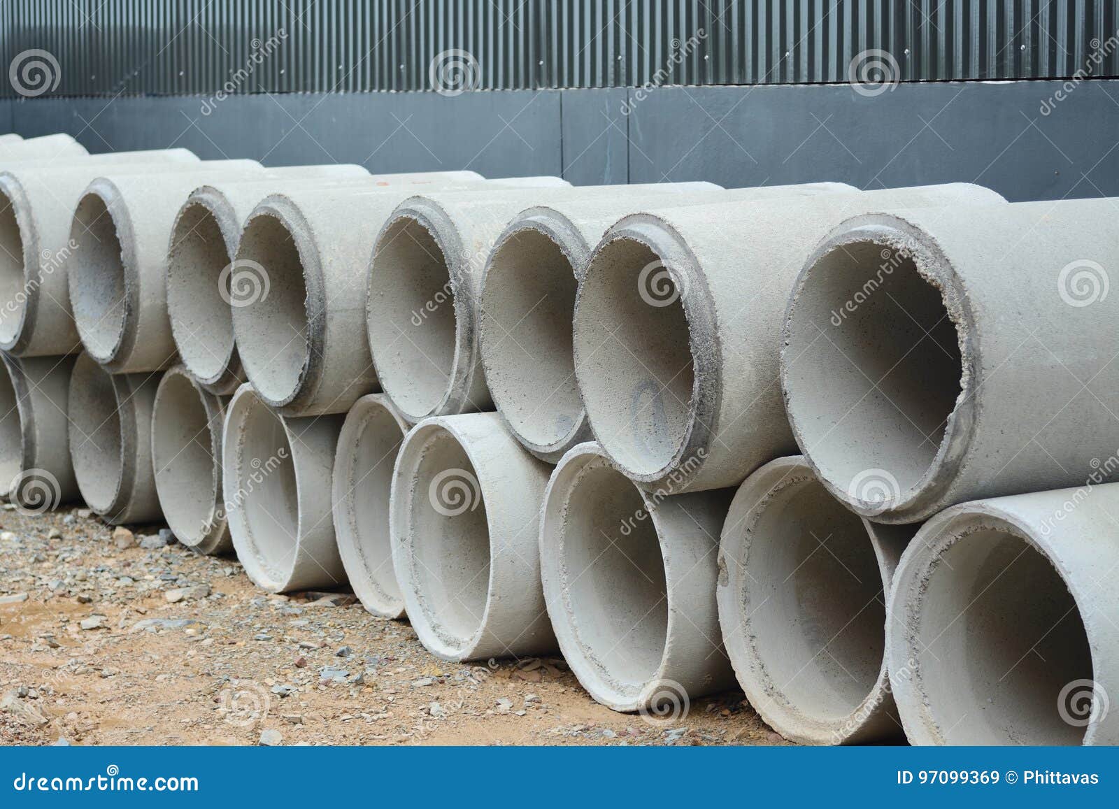 Concrete Drainage Pipe Stacked in Contruction Site Stock Image - Image ...