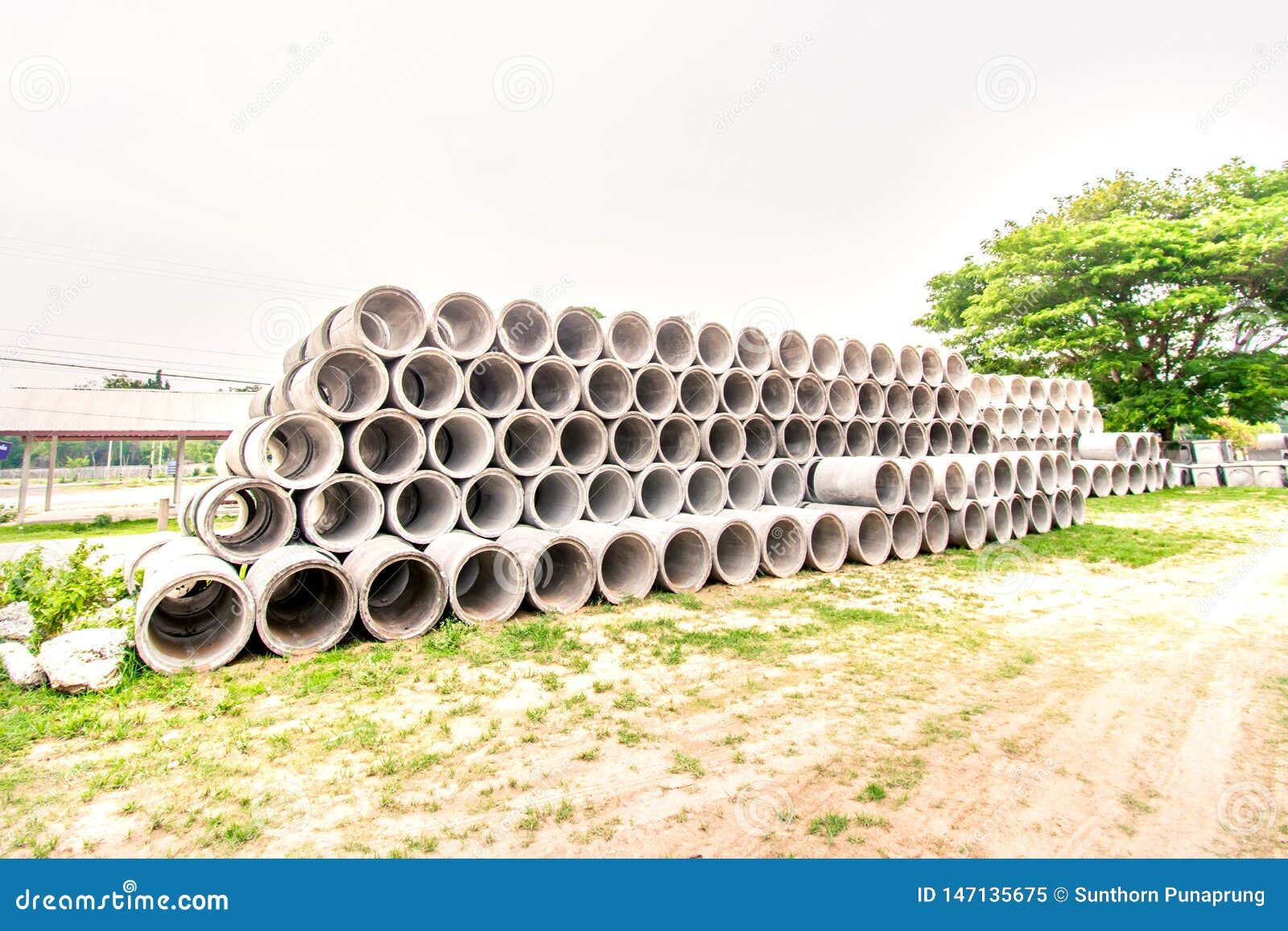 Concrete drainage pipes stock image. Image of industrial - 147135675