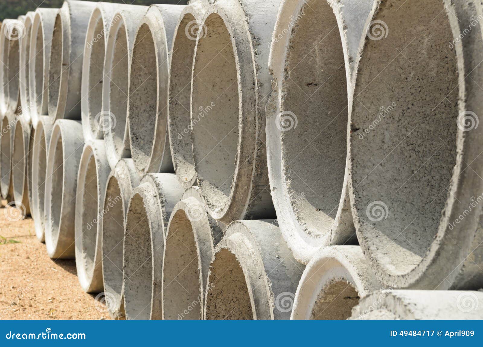 Concrete Drainage Pipes Stacked Stock Image - Image of development ...
